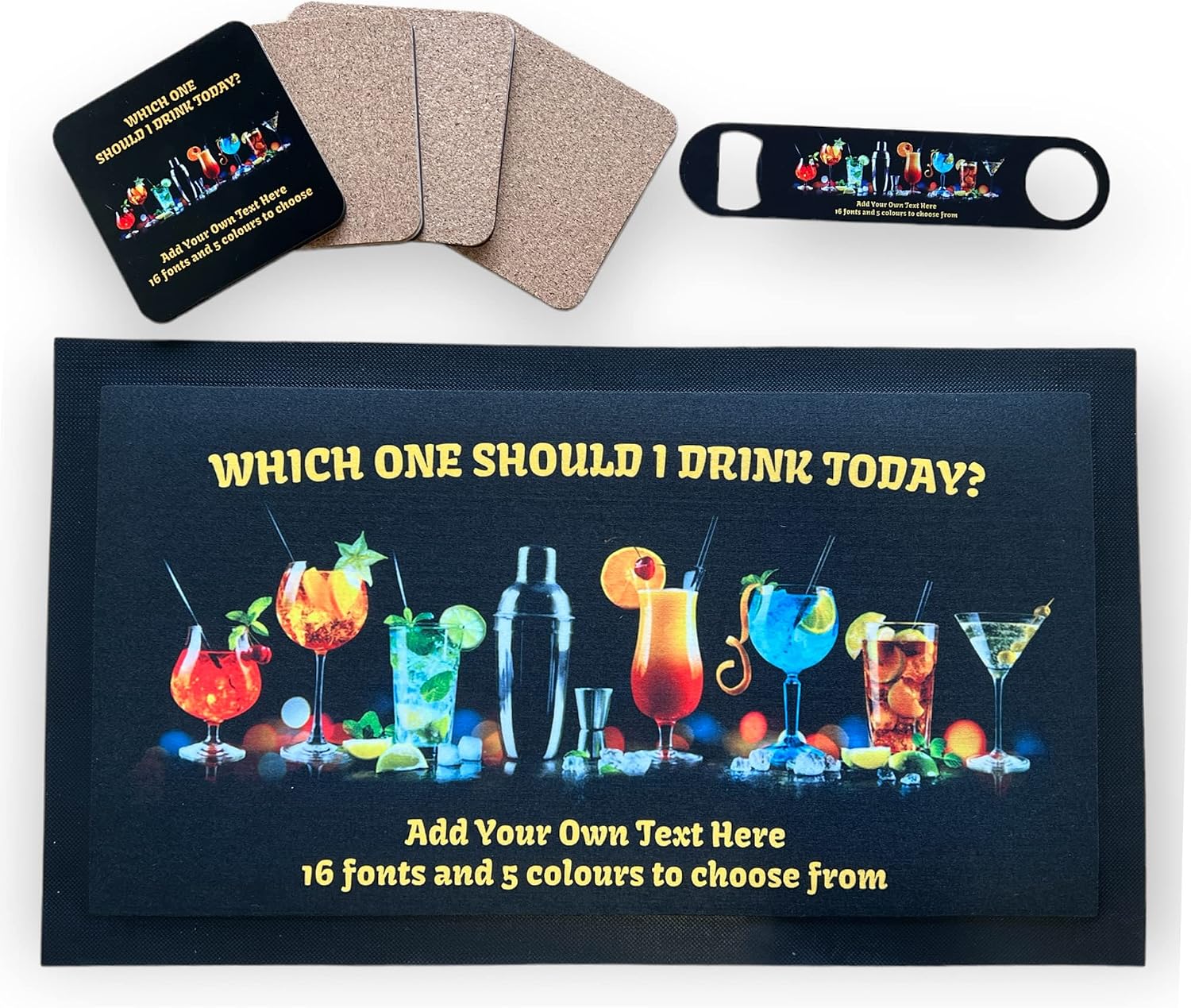 ShopQuality4U Personalise Cocktail Bar Runner Mat, optional: Matching ...