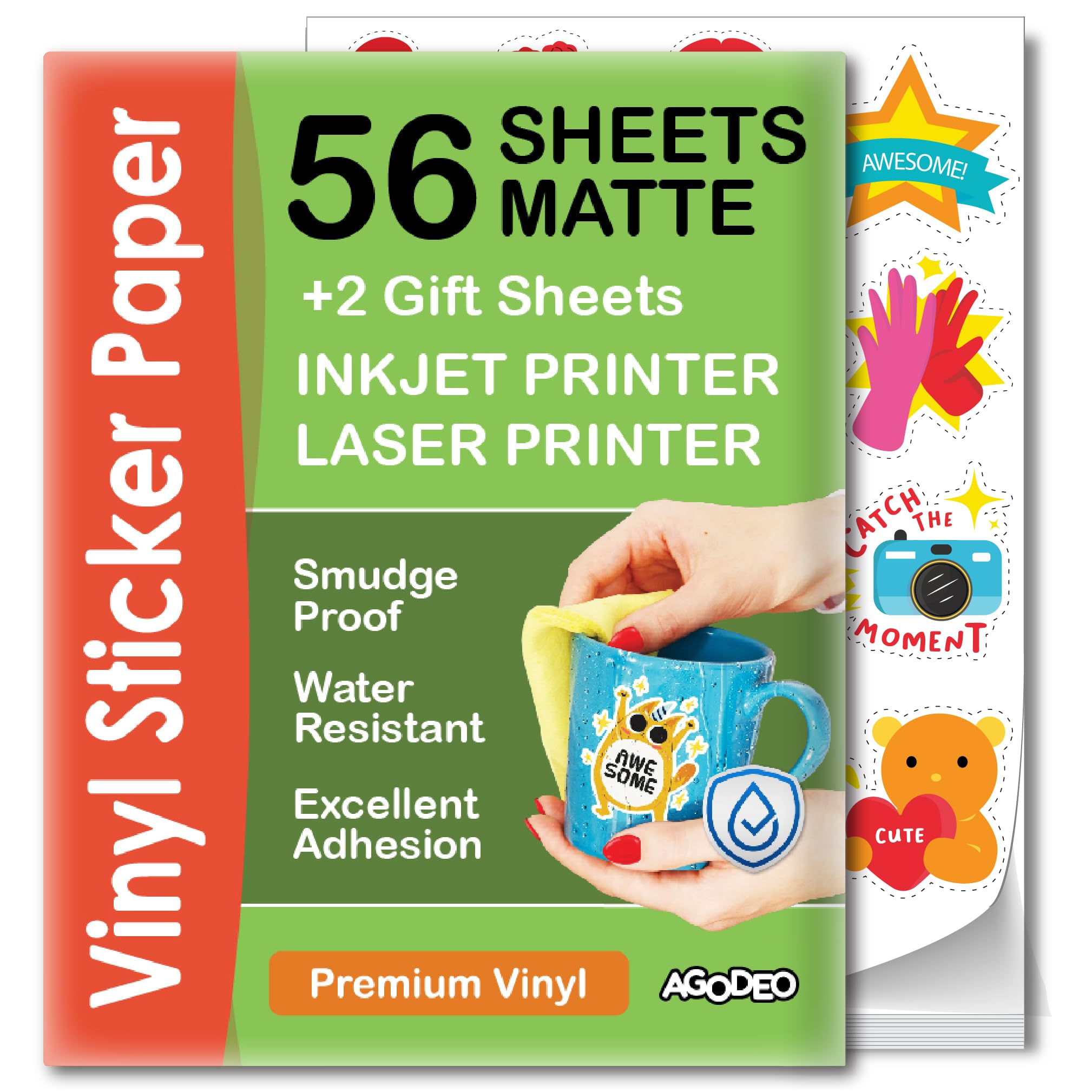Amazon.com : Premium Printable Vinyl Sticker Paper for Inkjet & Laser ...