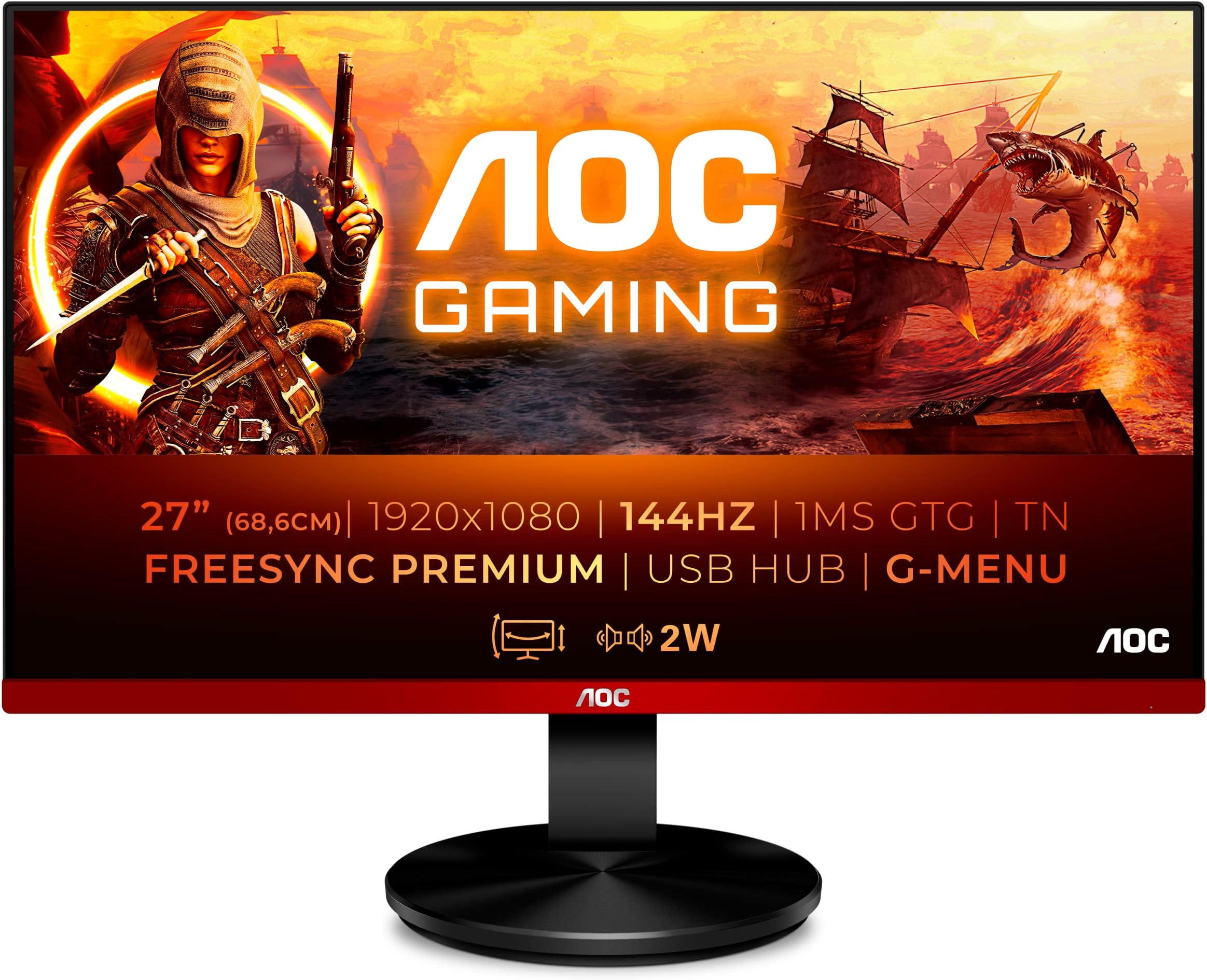 AOC Écran 27B2H 68 cm (27 pouces) (VGA, HDMI, résolution 1920 x 1080 ...