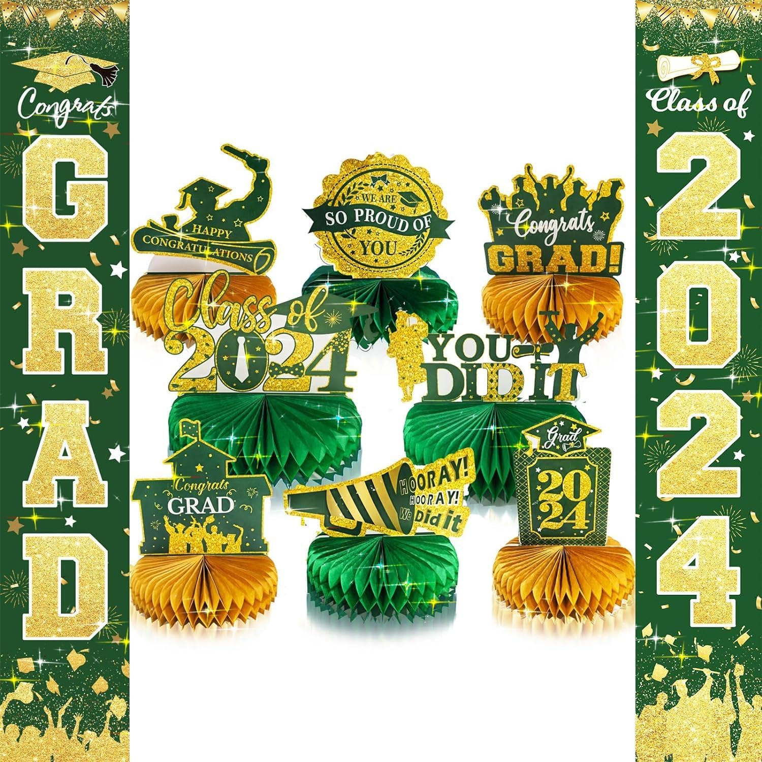 Amazon.com: Graduation Party Decorations Green Gold 2024/Green Gold ...