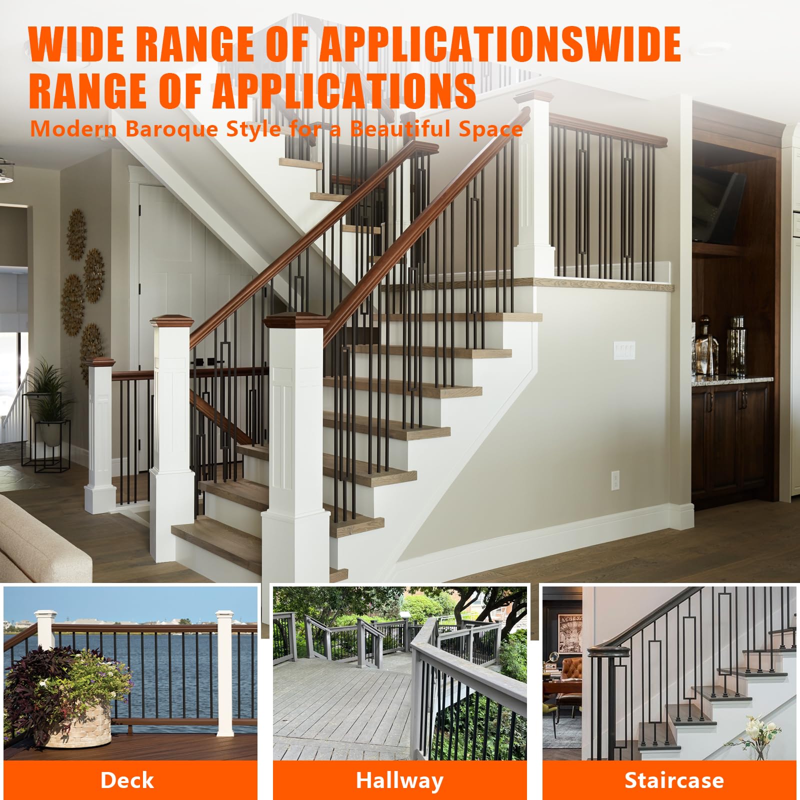 Devalley Wrought Iron Balusters for Staircase,Single Rectangle Stair ...