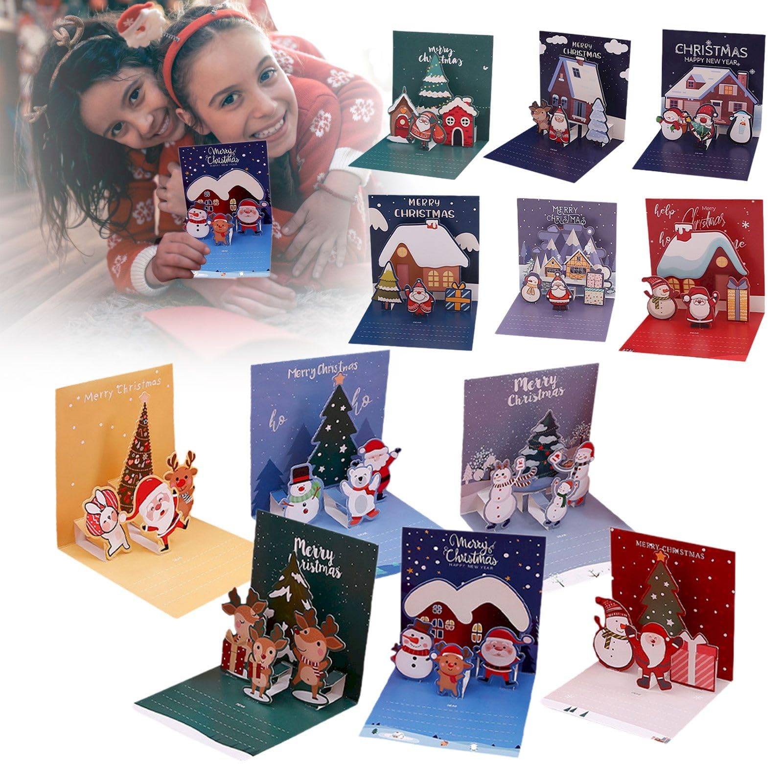 6 Pack Christmas Cards, 3D Christmas Cards with Santa, Xmas Cards Packs ...