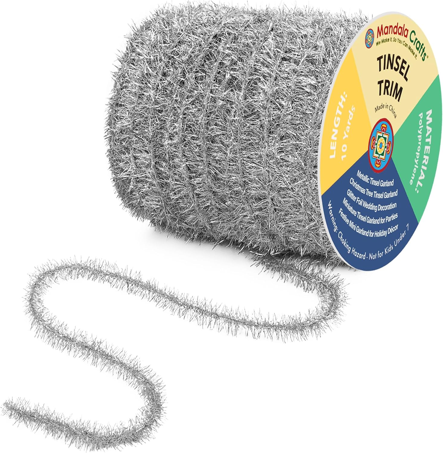 Amazon.com: Mandala Crafts Silver Tinsel Garland – 30 Feet Thin ...