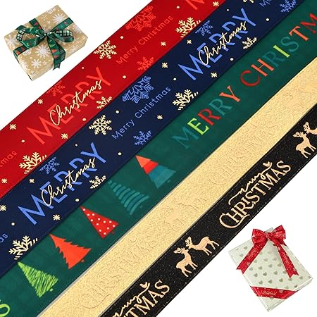 5 Styles Christmas Ribbon 2.5cm Width Xmas Tartan Ribbon Printed ...