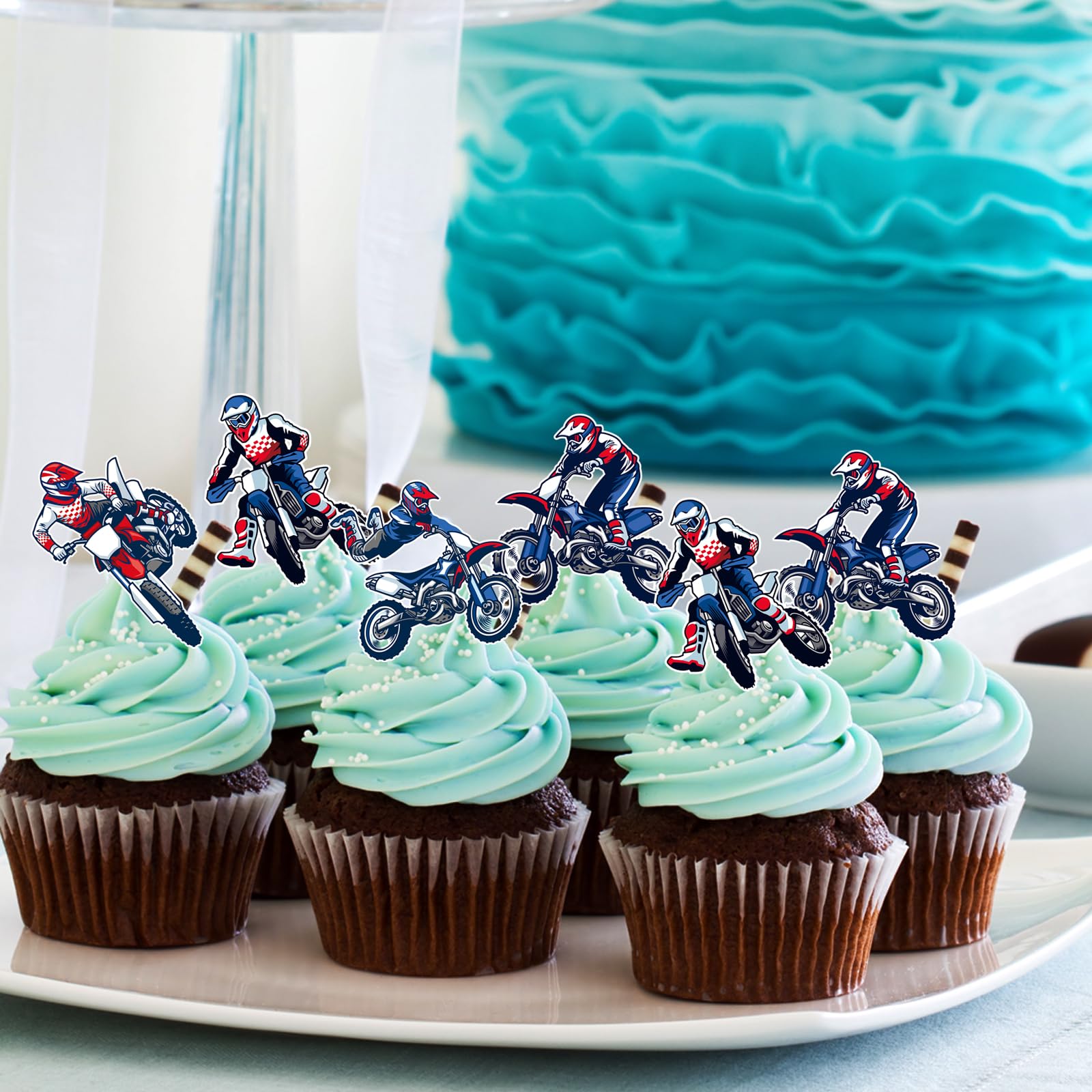Snapklik.com : ZFMY Wong 48pcs Motocross Birthday Cupcake Toppers