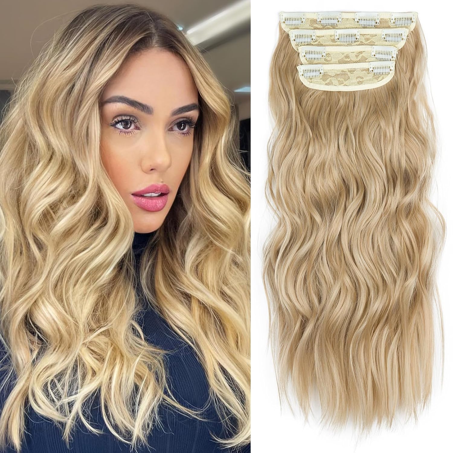 Amazon.com : Clip in Hair Extensions 4PCS Soft Hair Extensions Honey ...