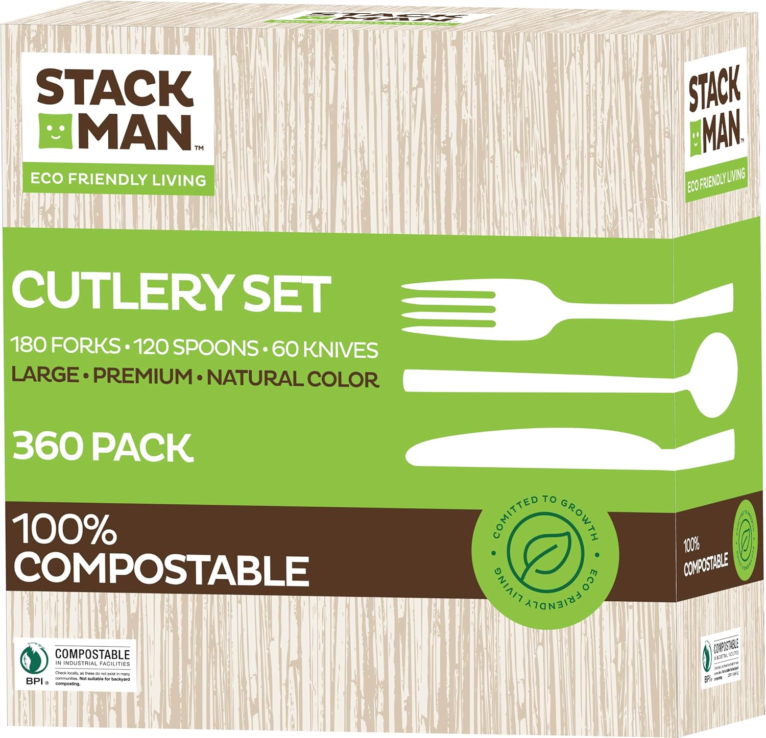Amazon.com: Stack Man 100% Compostable Plastic Silverware, Large ...