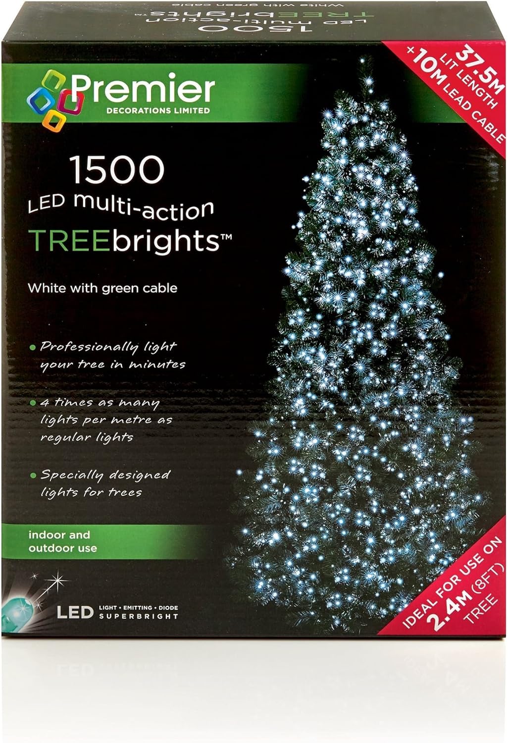 1,500 LED (37.5m) Premier TreeBrights Cluster Christmas Tree Lights ...
