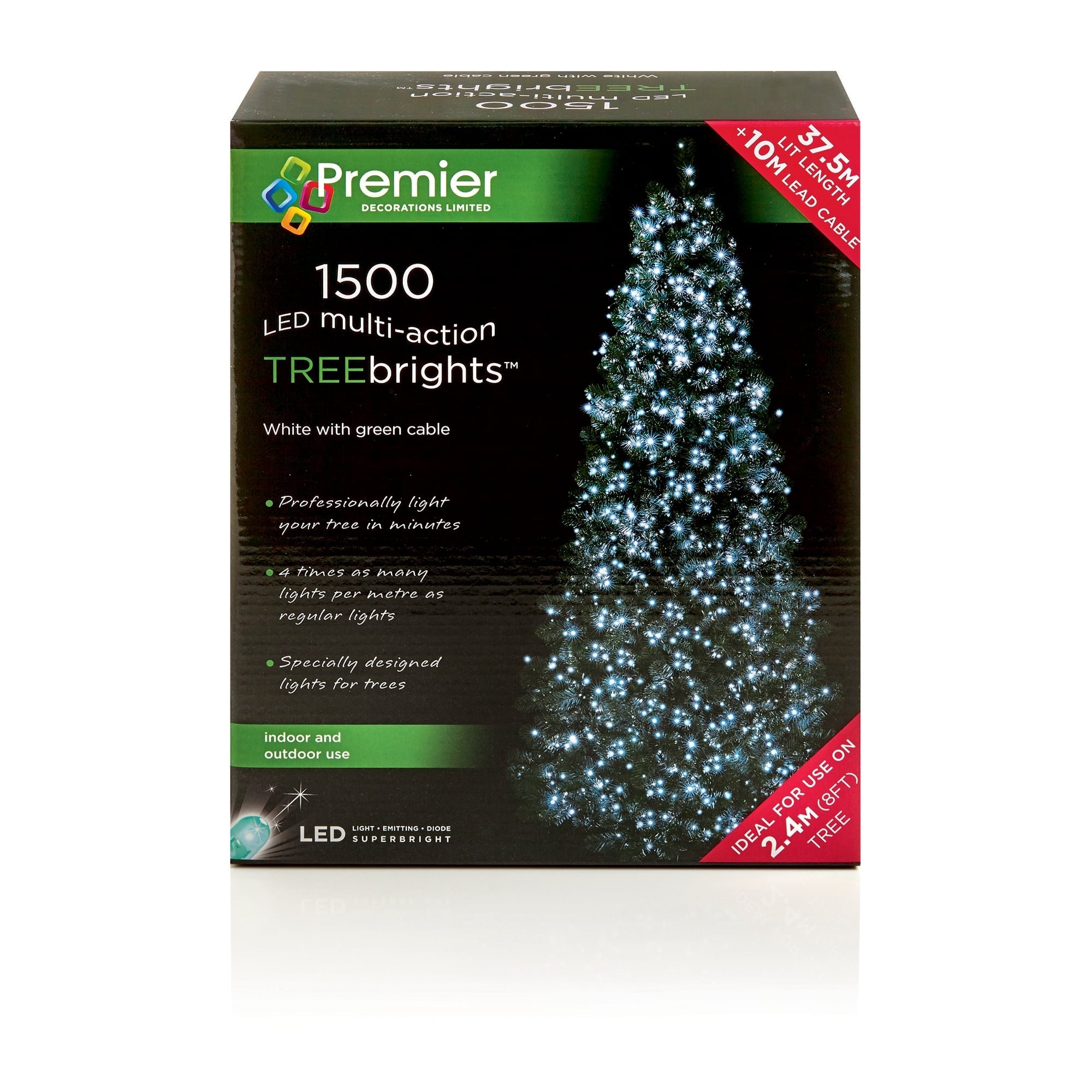 1,500 LED (37.5m) Premier TreeBrights Cluster Christmas Tree Lights ...