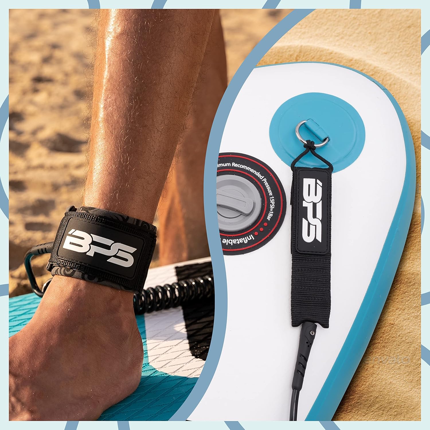 BPS ‘Storm’ Premium Surf SUP Leash 10 Foot Coiled Leash Choose Color ...