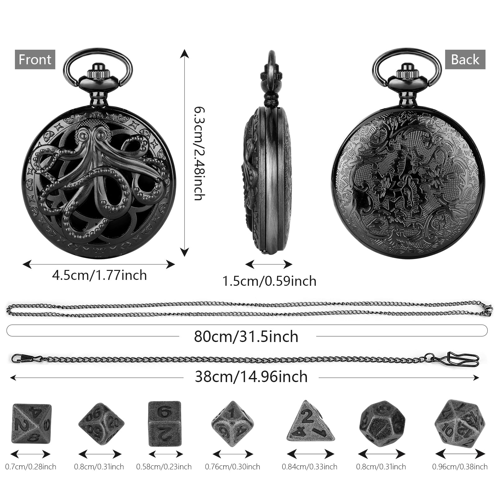 Mini DND Dice Set Steampunk Hollow Octopus Pocket Watch Shell Case, 7 ...