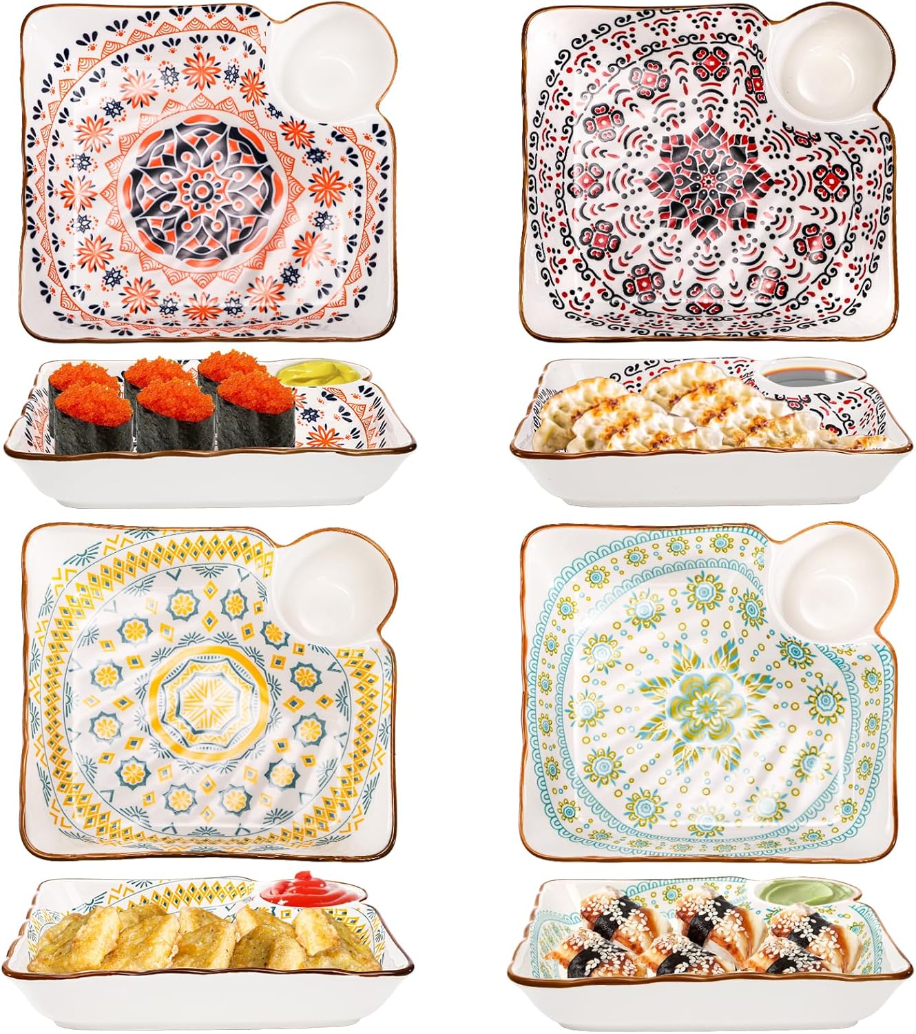 Amazon.com | Eorbow 4 Pack Dumpling Plate with Dipping Saucer, 7.3 ...