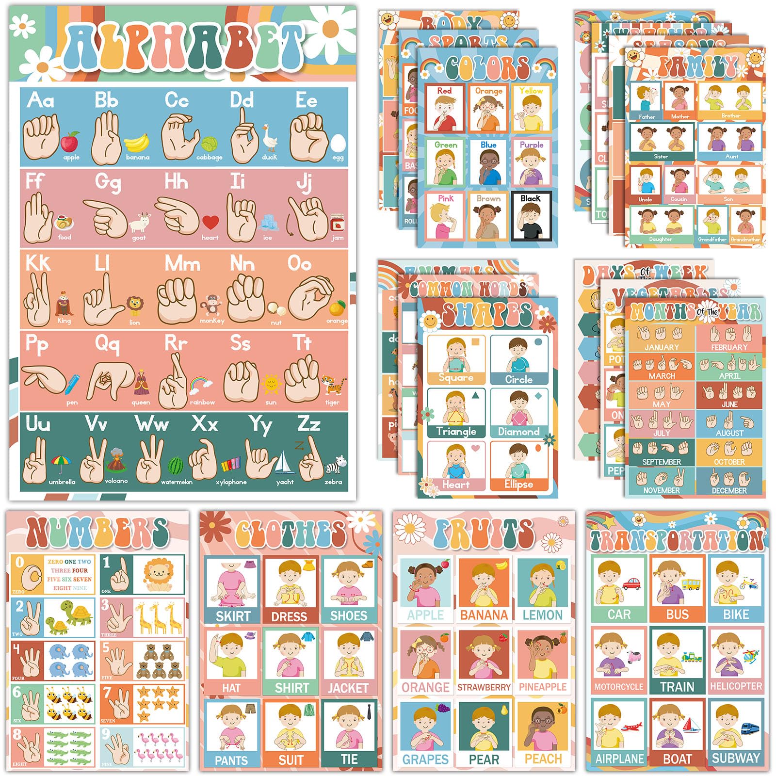 Amazon.com : gisgfim 18 Pieces ASL Poster America Sign Language Poster ...