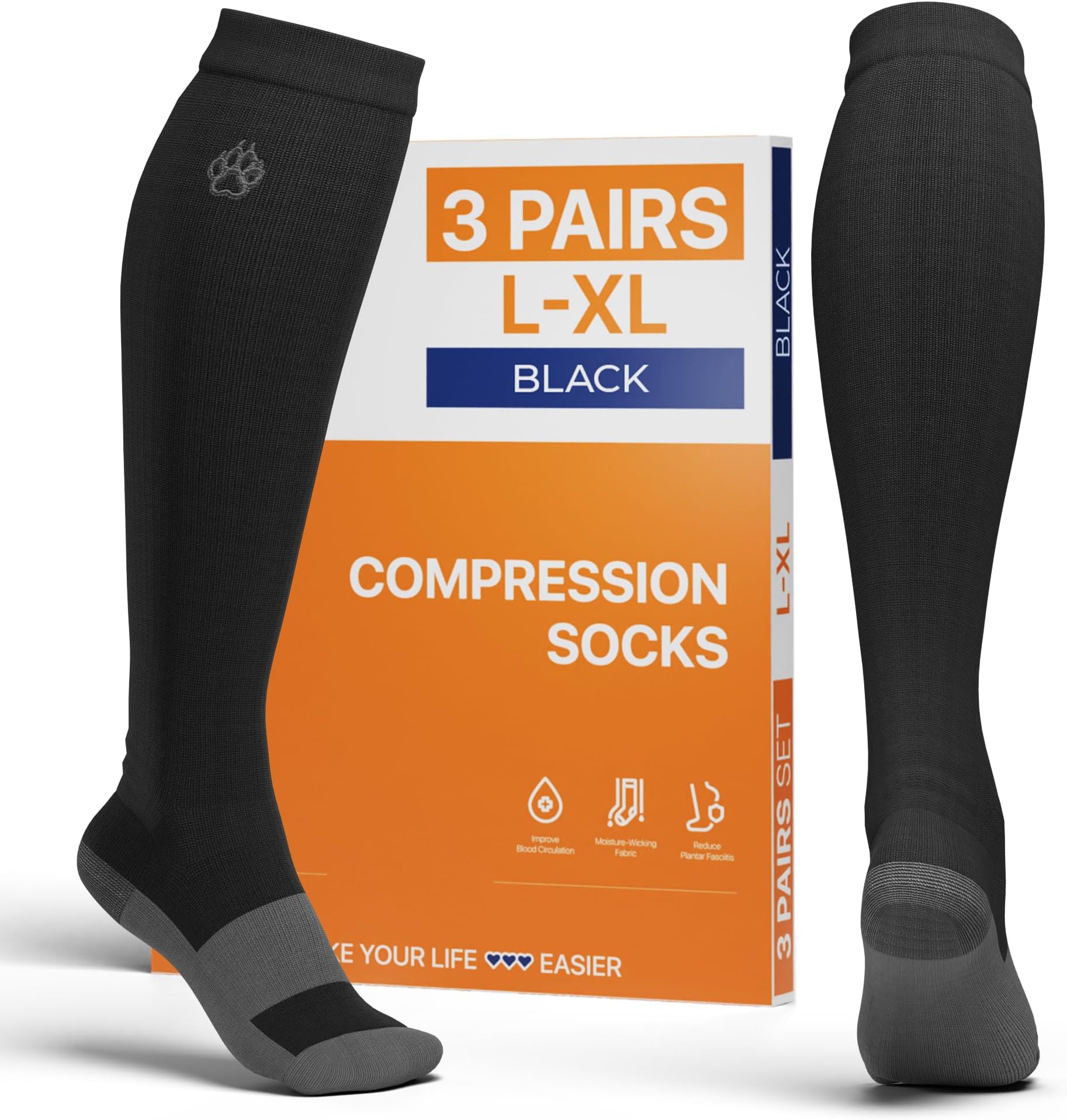 Amazon.com: FixiC Compression Socks Men & Women - 3 Pairs, L-XL (8-15 ...