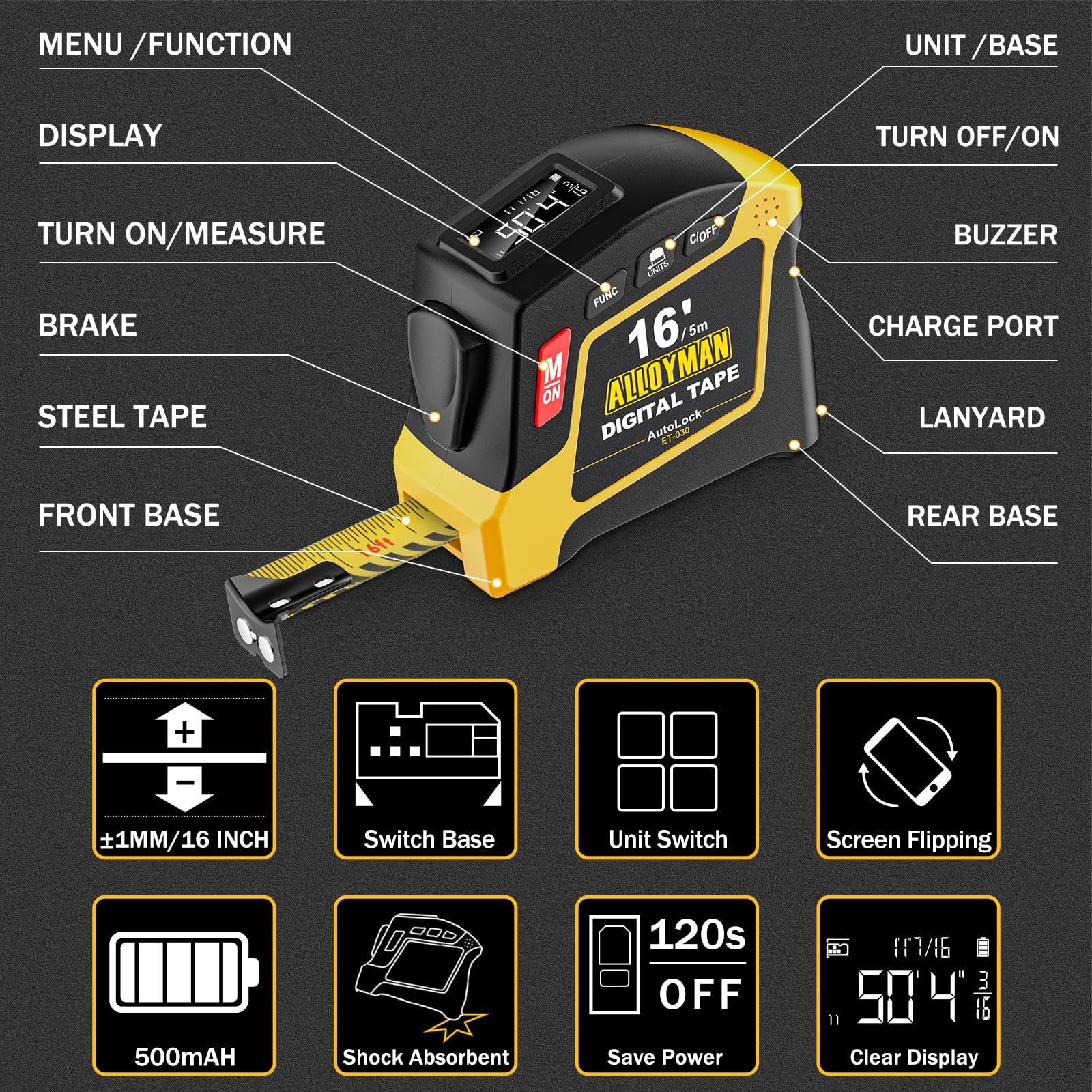 Snapklik.com : 2-in-1 Digital Tape Measure, 16Ft Measuring Tape, 50 ...