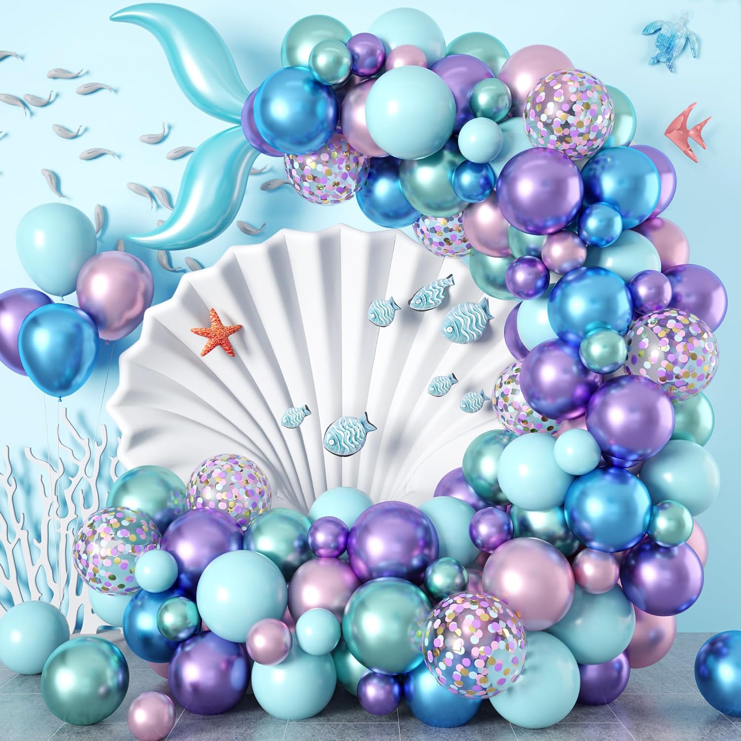 Amazon.com: Mermaid Balloon Garland Kit, Purple Blue Green Mermaid ...