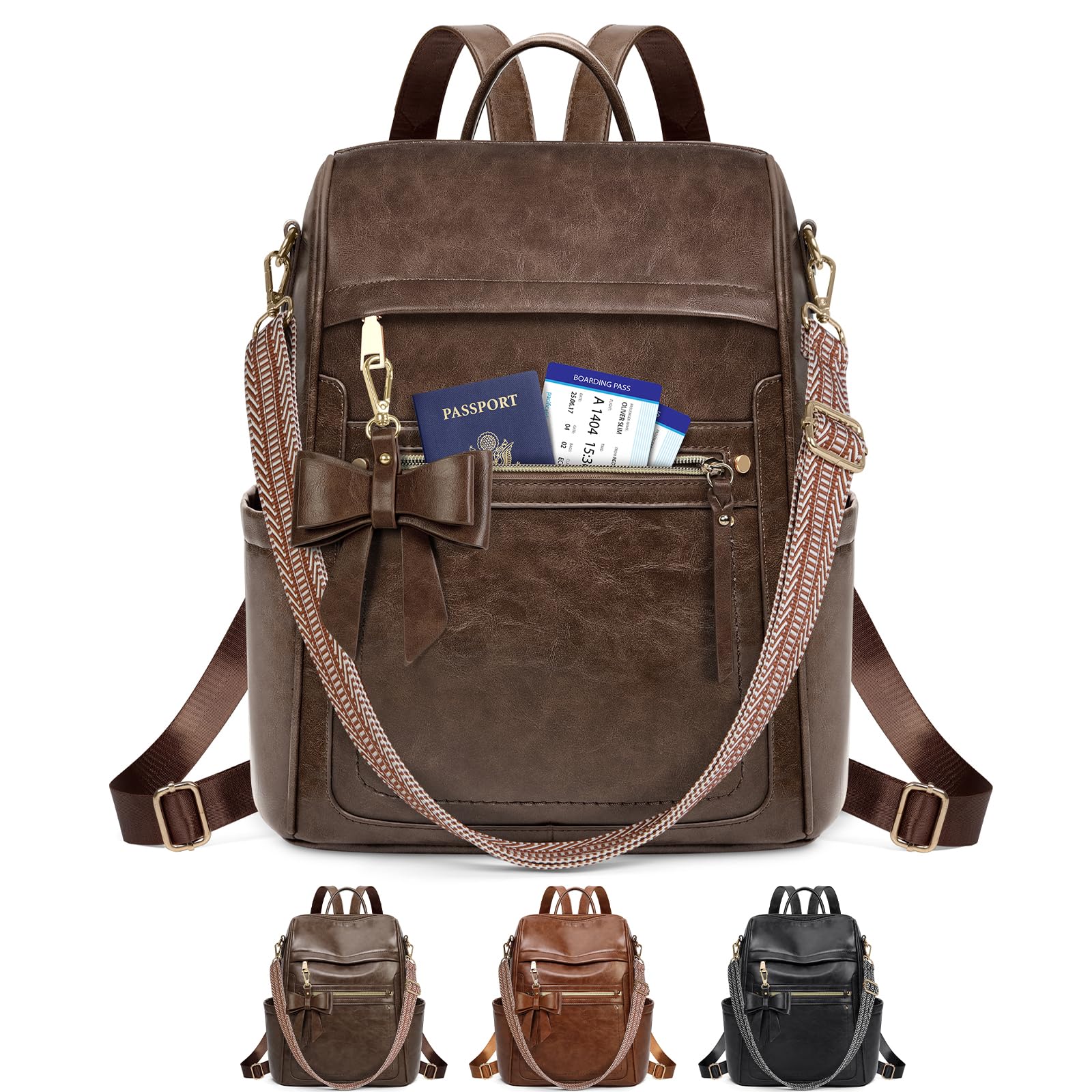 Amazon.com: RAINSMORE Backpack Purse for Women, Waterproof Leather ...