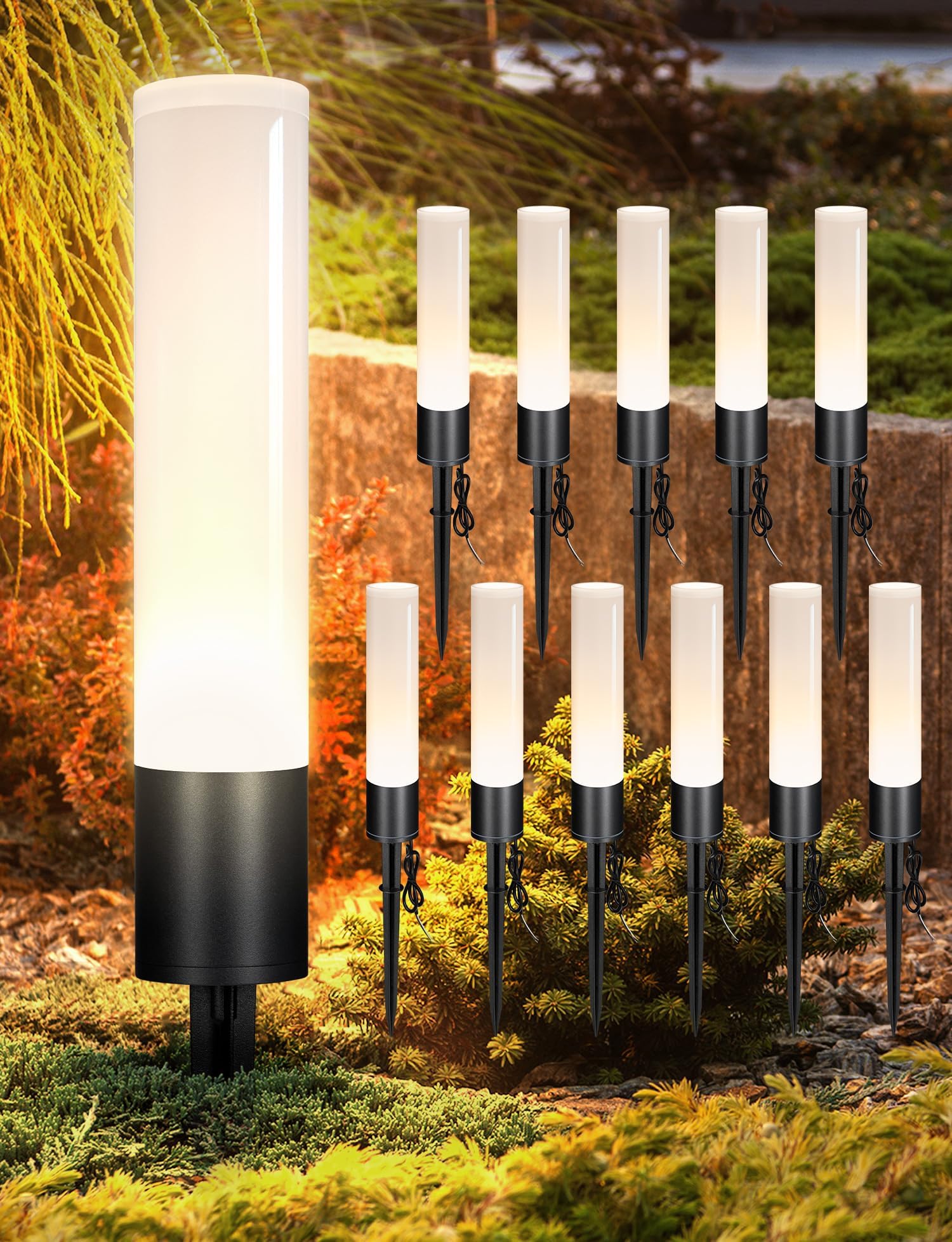 Ellasay 12-Pack Low Voltage Landscape Lighting,6W 3000K Pathway Lights ...