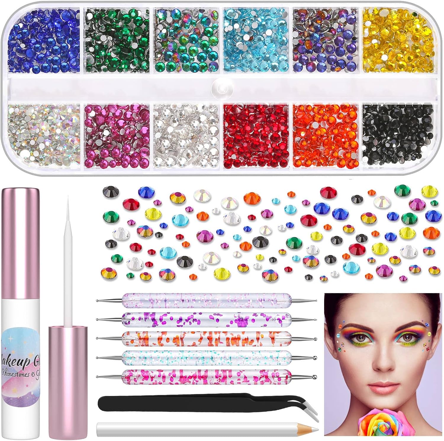 3600Pcs Face Gems Eyes Jewels with Glue for Makeup Rhinestone, Shynek ...