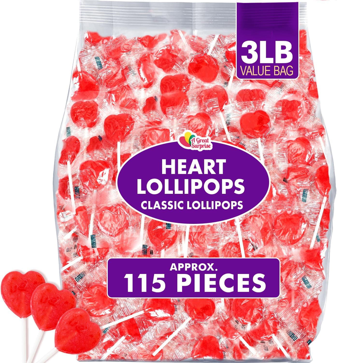 Amazon.com : The Dreidel Company Valentines Day Lollipops Red Double ...