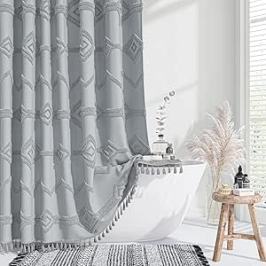 Amazon.com: Dynamene 72 x 78 Inch Long Fabric Shower Curtain, Tall Boho Farmhouse Tufted ...