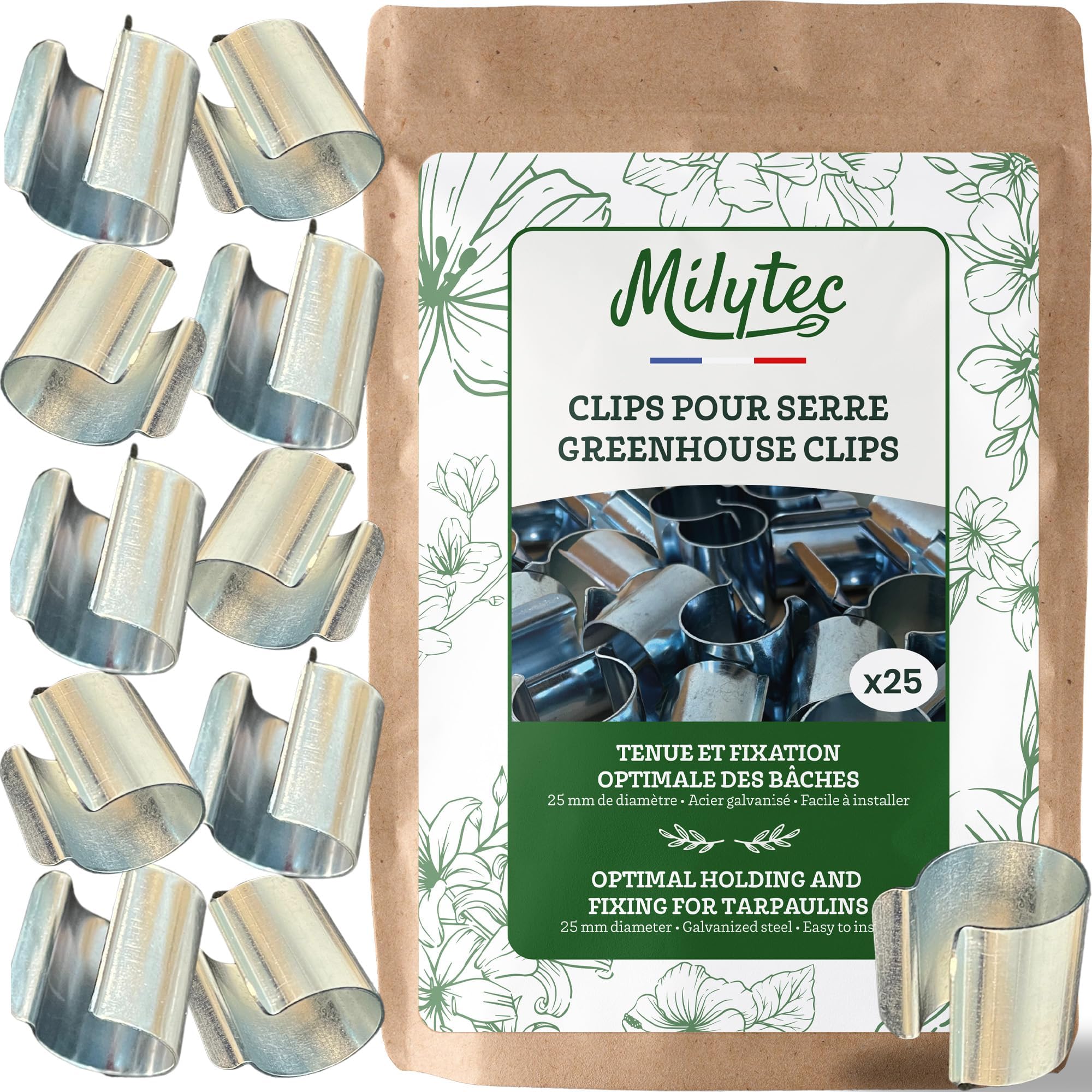 Lot de 25 Clips pour Serre Diamètre 25mm en Acier galvanisé, Clips de ...