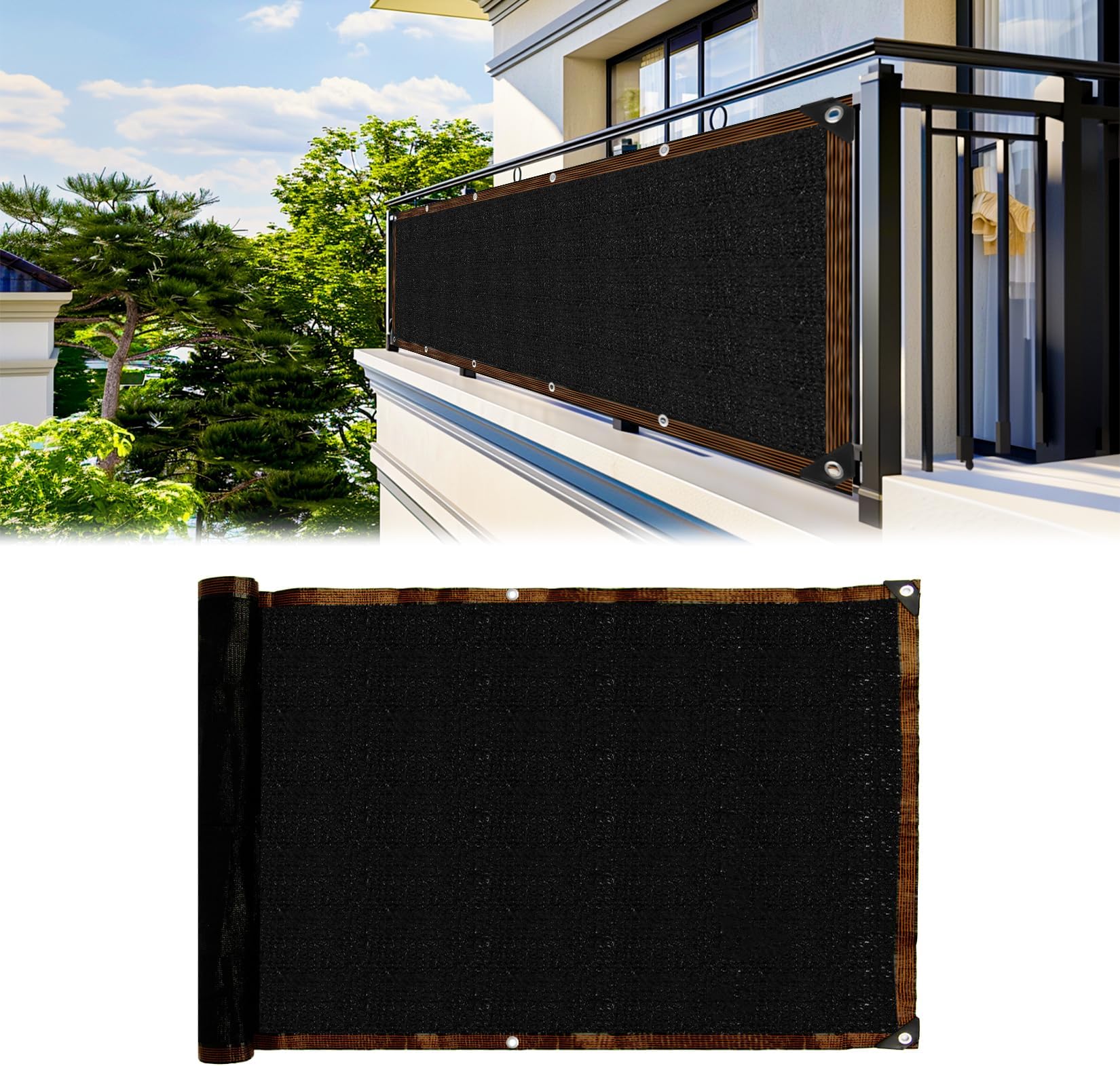 Amazon.com : Duerer Balcony Screen Privacy Fence Cover 3' x 16.5' Brown ...