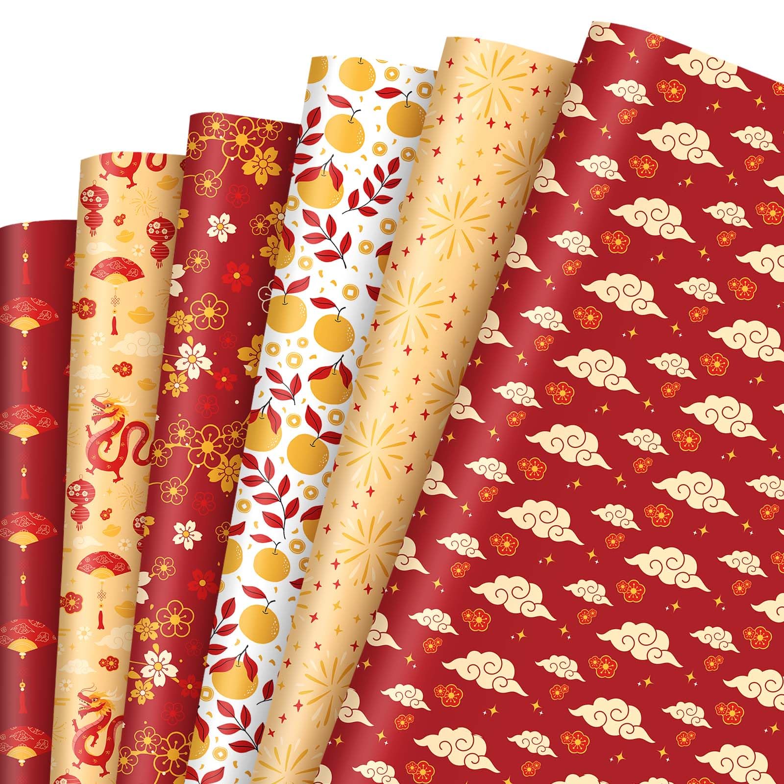 Amazon.com: Whaline 12 Sheets Chinoiserie Wrapping Paper - Not Roll ...