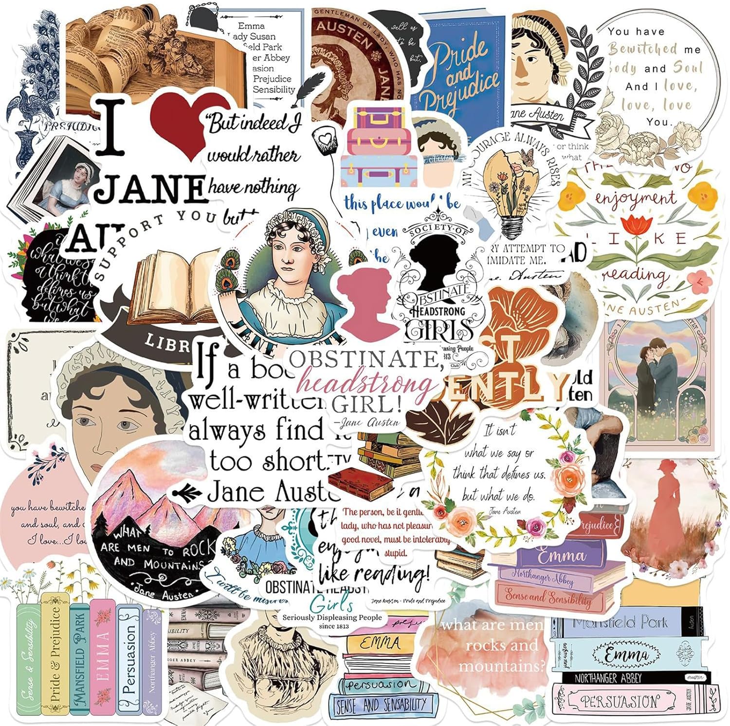 Amazon.com: 50pcs Jane Stickers Pack, British Novelist Aesthetic Vinyl ...