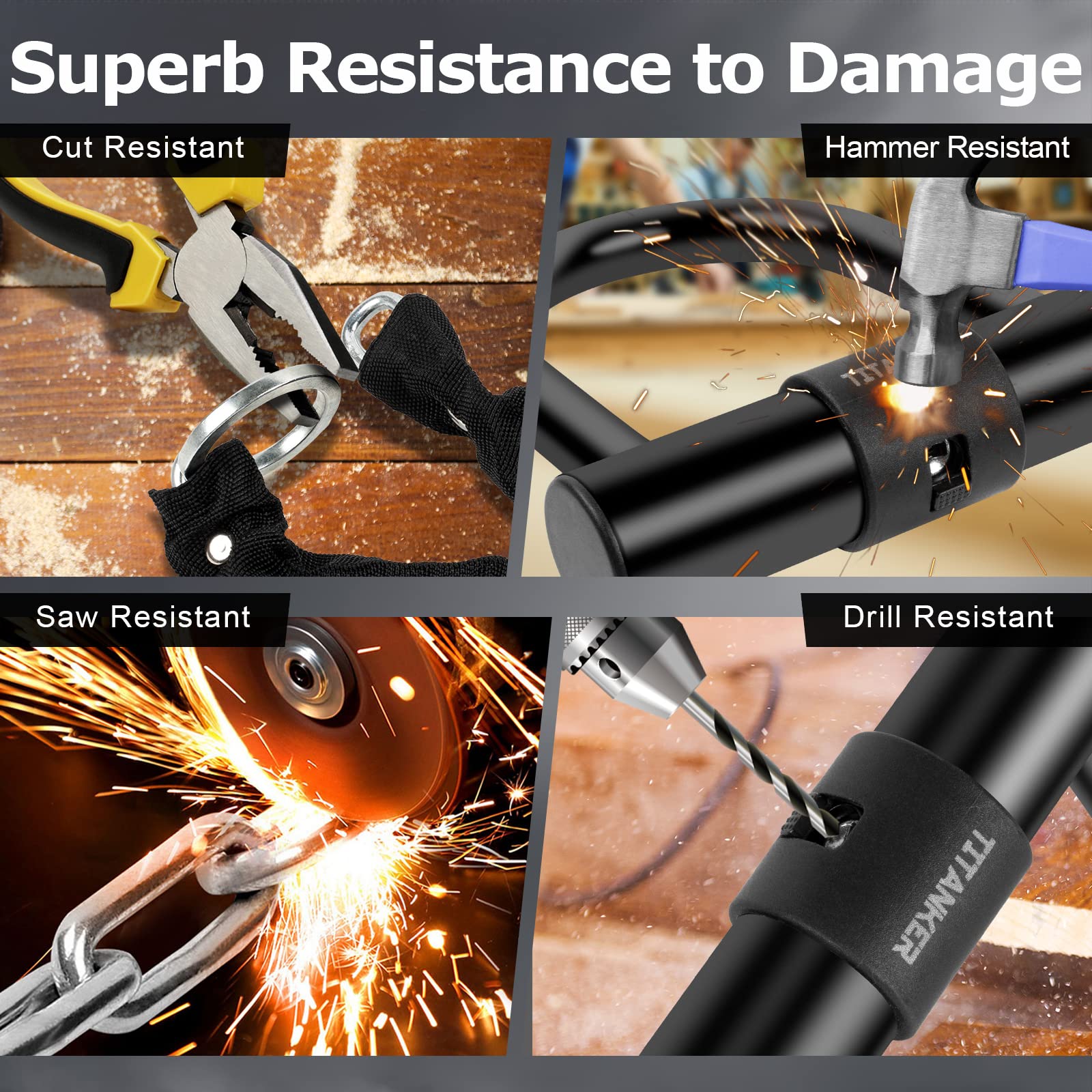 Titanker Bike Chain Lock with U Lock, 3 Feet Bicycle Chain Locks with 2 ...