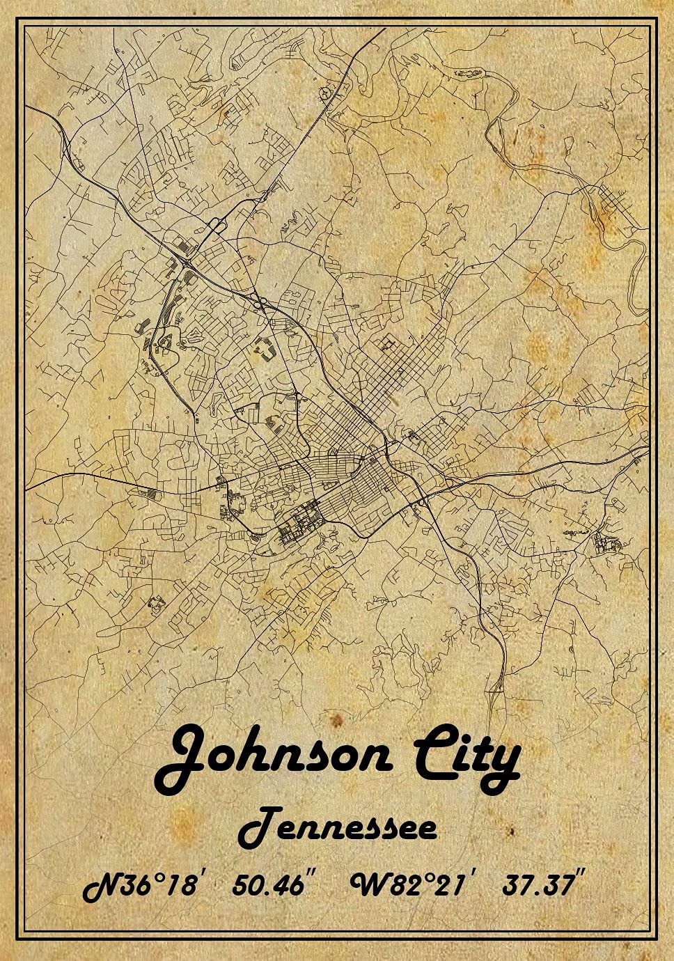 Johnson City Tennessee Map Johnson City Tennessee City Map Graphic By