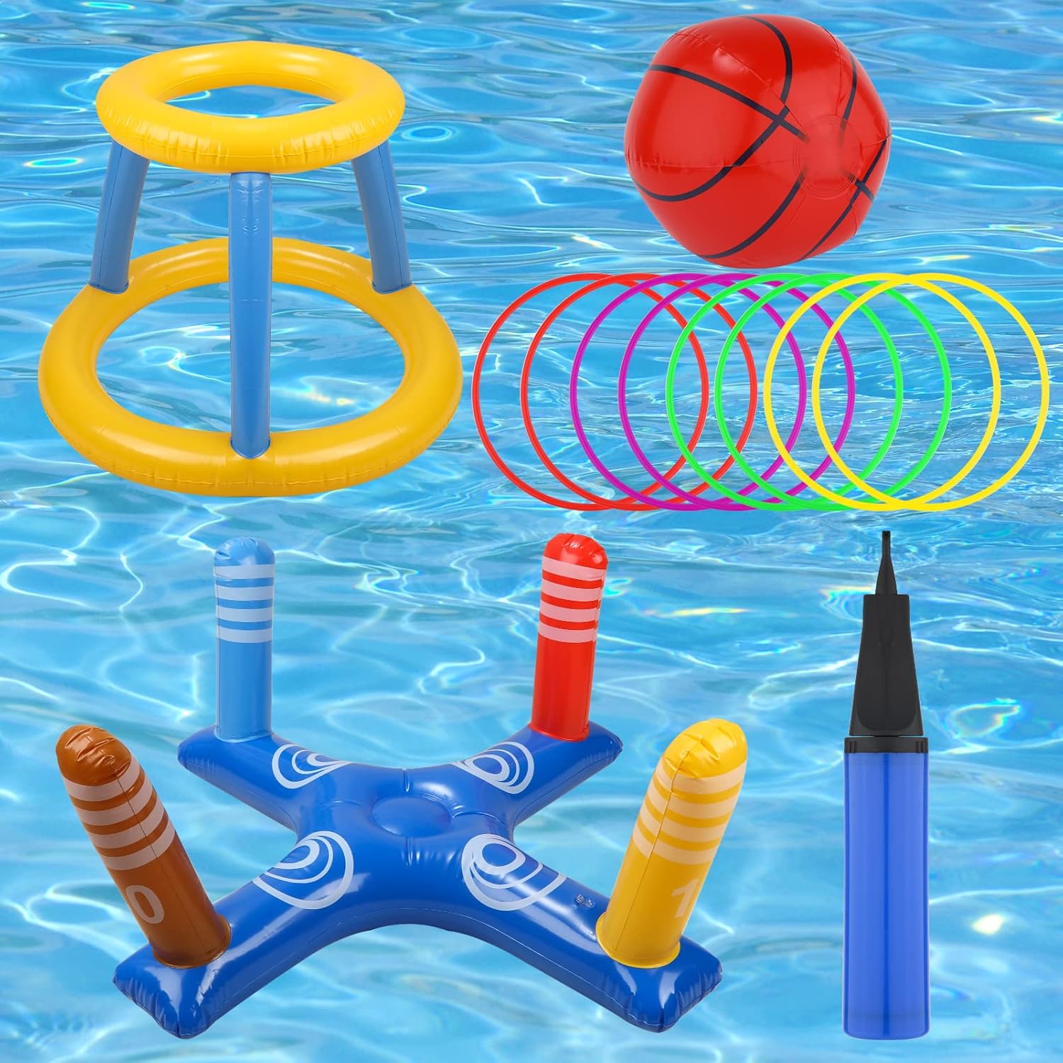 12pcs Inflatable Basketball Hoop Set, Basketball Inflatable Ring Pool ...