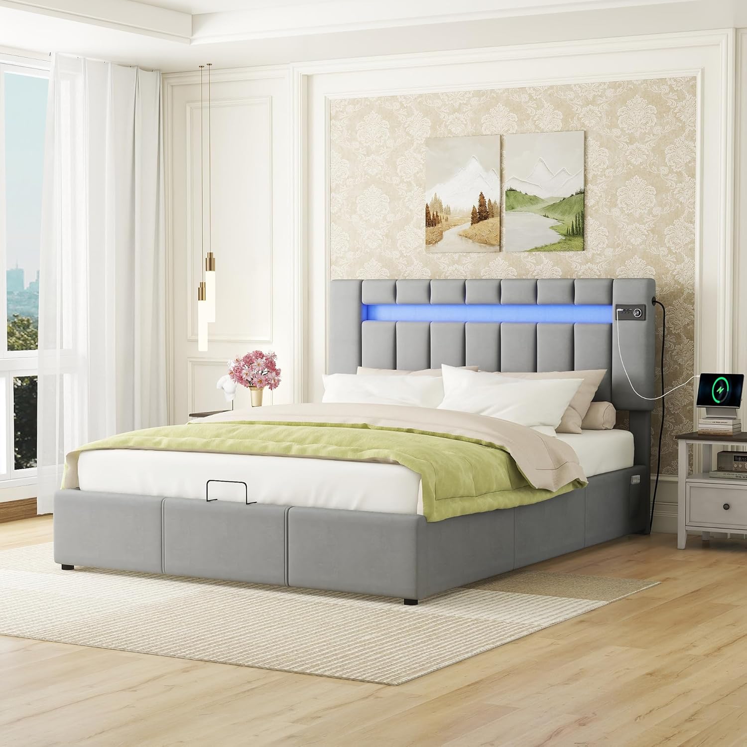 Amazon.com: Merax Queen Bed Frame, Upholstered Platform Bed with ...