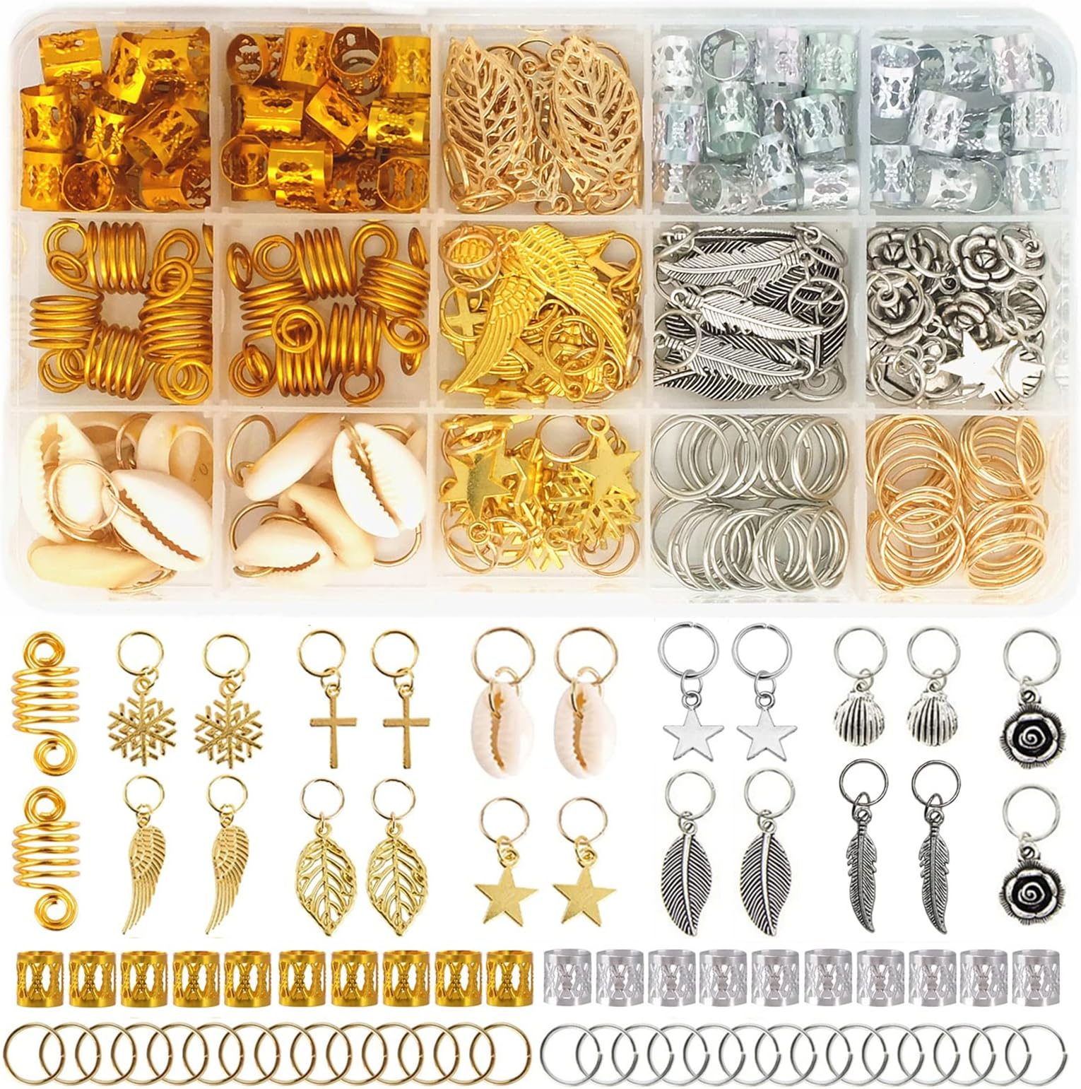 Amazon.com: 220-Piece Braiding Hair Rings - 15 Styles, Jewelry for ...