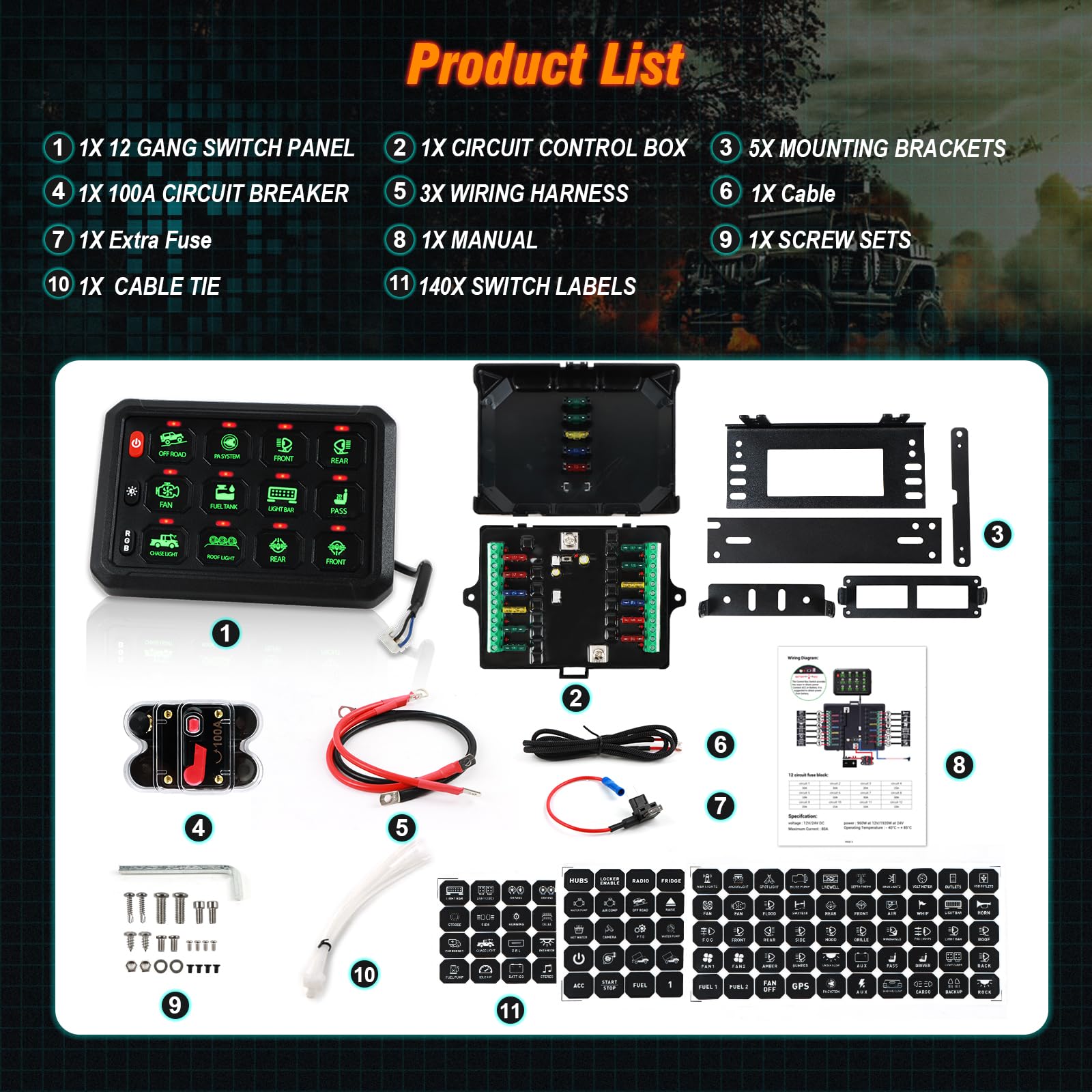 Snapklik.com : 5.5" RGB 12 Gang Switch Panel,12V 24V Switch Panel