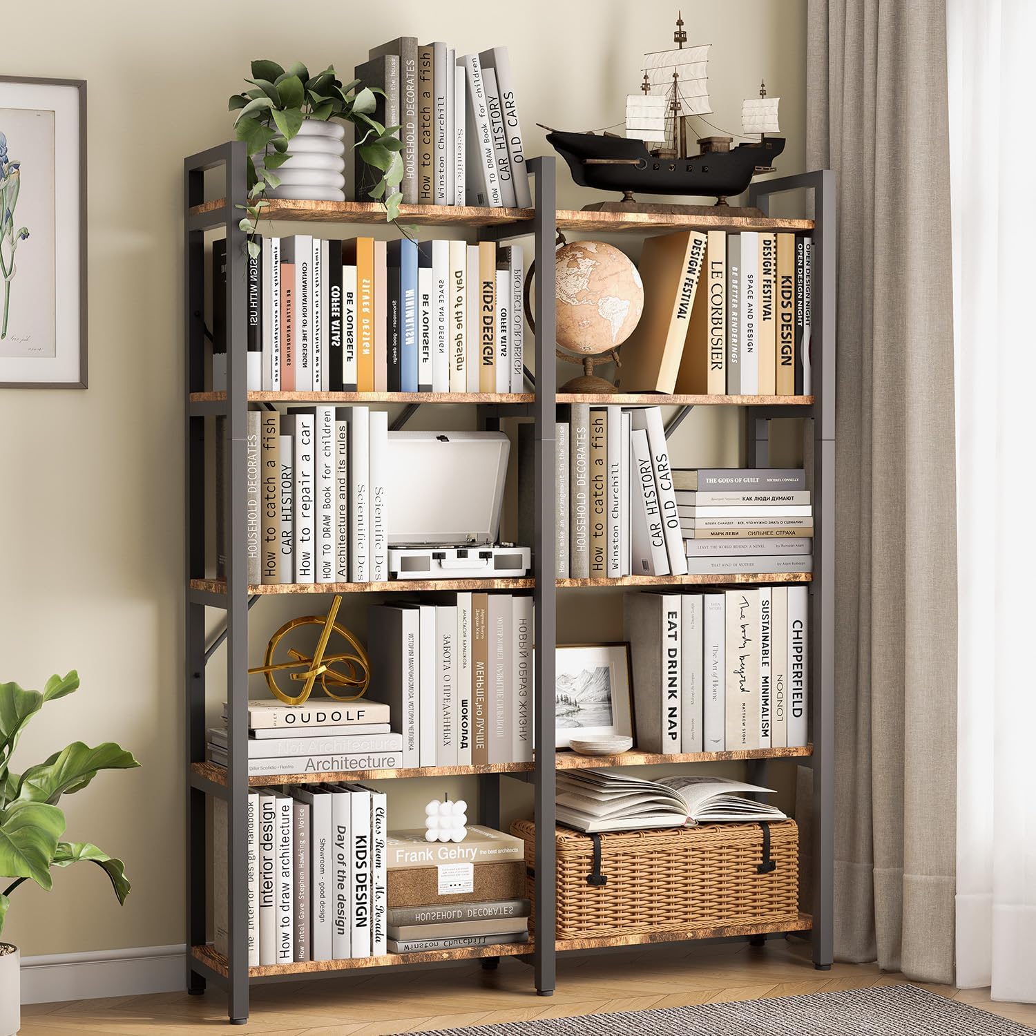 Amazon.com: oneinmil 5 Tier Large Book Shelf, 47'' Double Wide ...