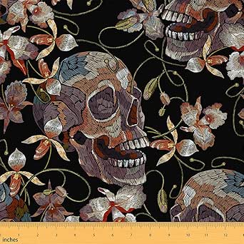 Amazon.com: Skull Print Fabric by The Yard Watercolor Retro Wild ...