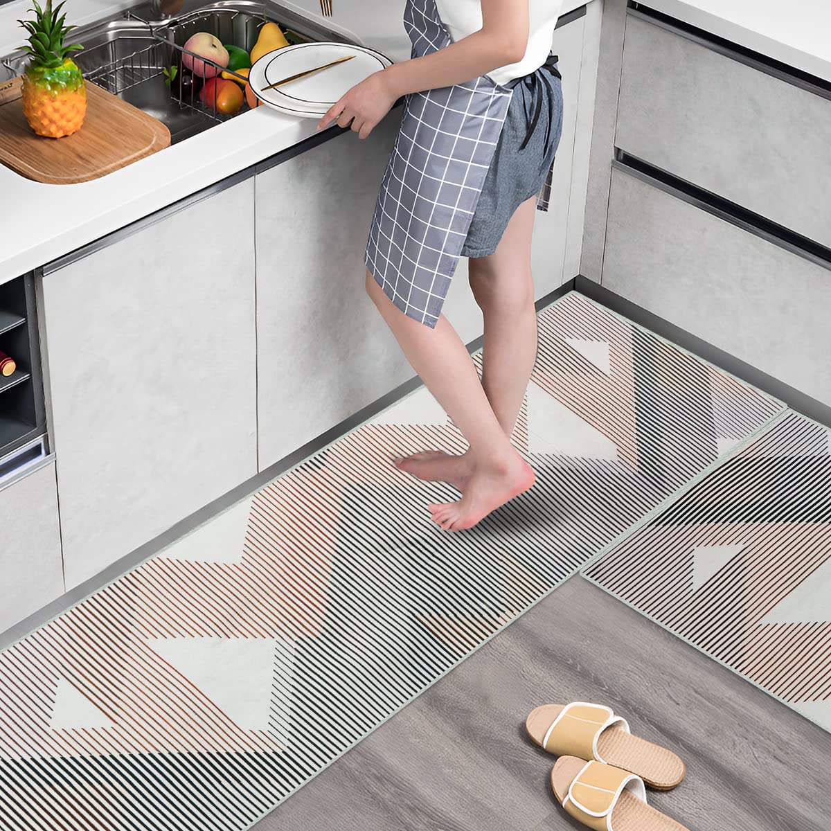 2 Pieces Anti-Fatigue Cushioned Kitchen Floor Mat Large Kitchen Comfort ...