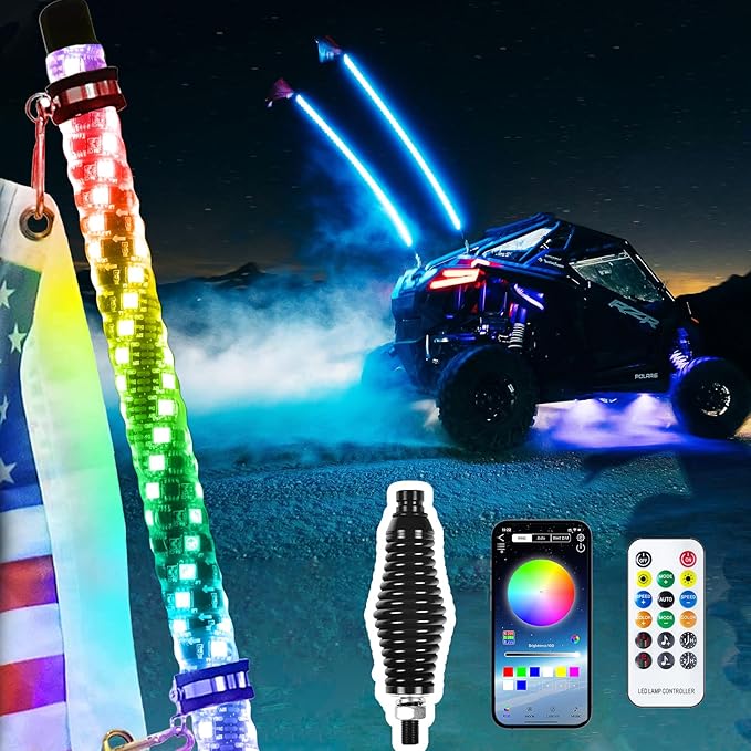 Amazon.com: 1PCS 3FT Whip Light,with Spring Base,Spiral RGB RF Wireless ...