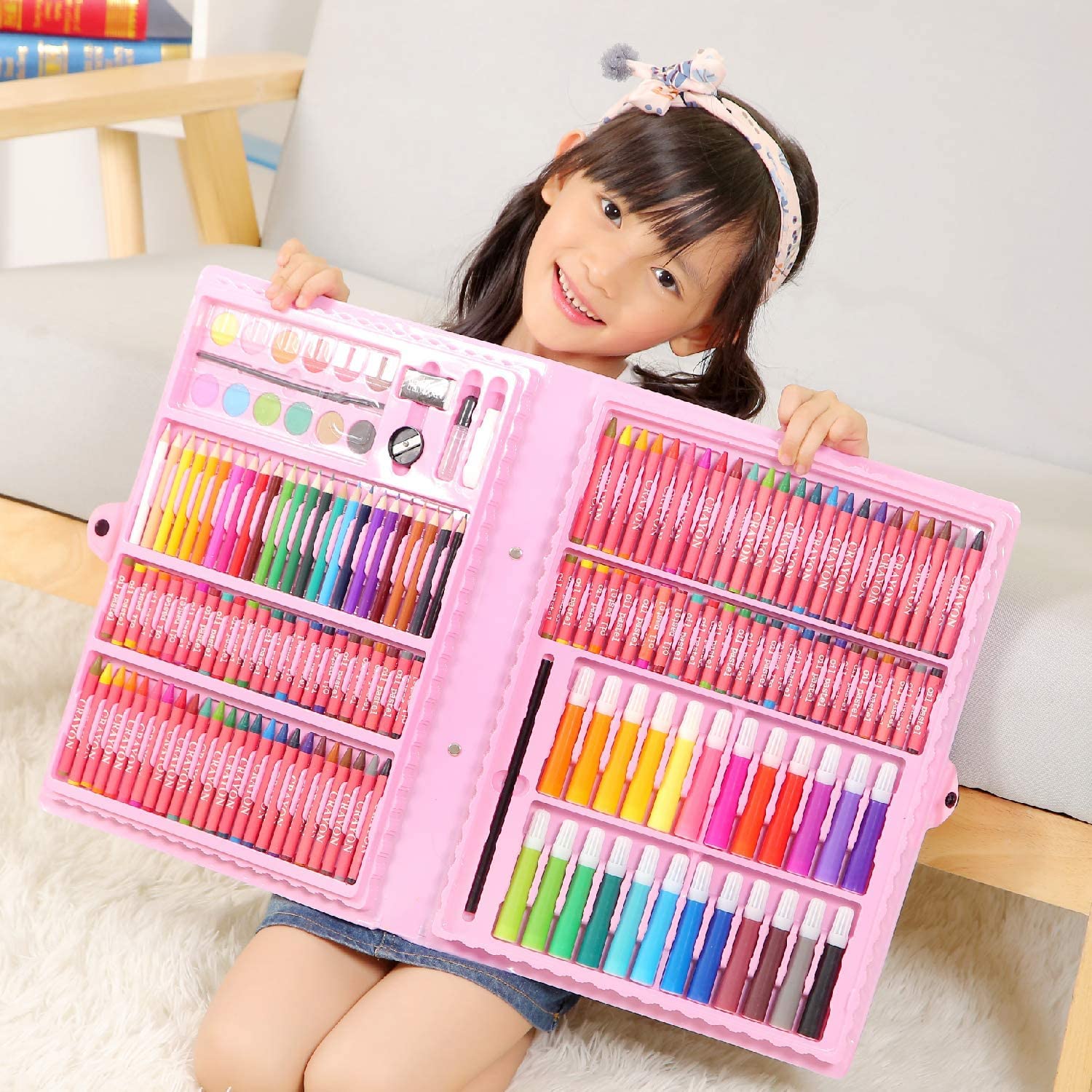 Pameer Kids Portable Drawing Set With Watercolors Markers Crayons Color ...