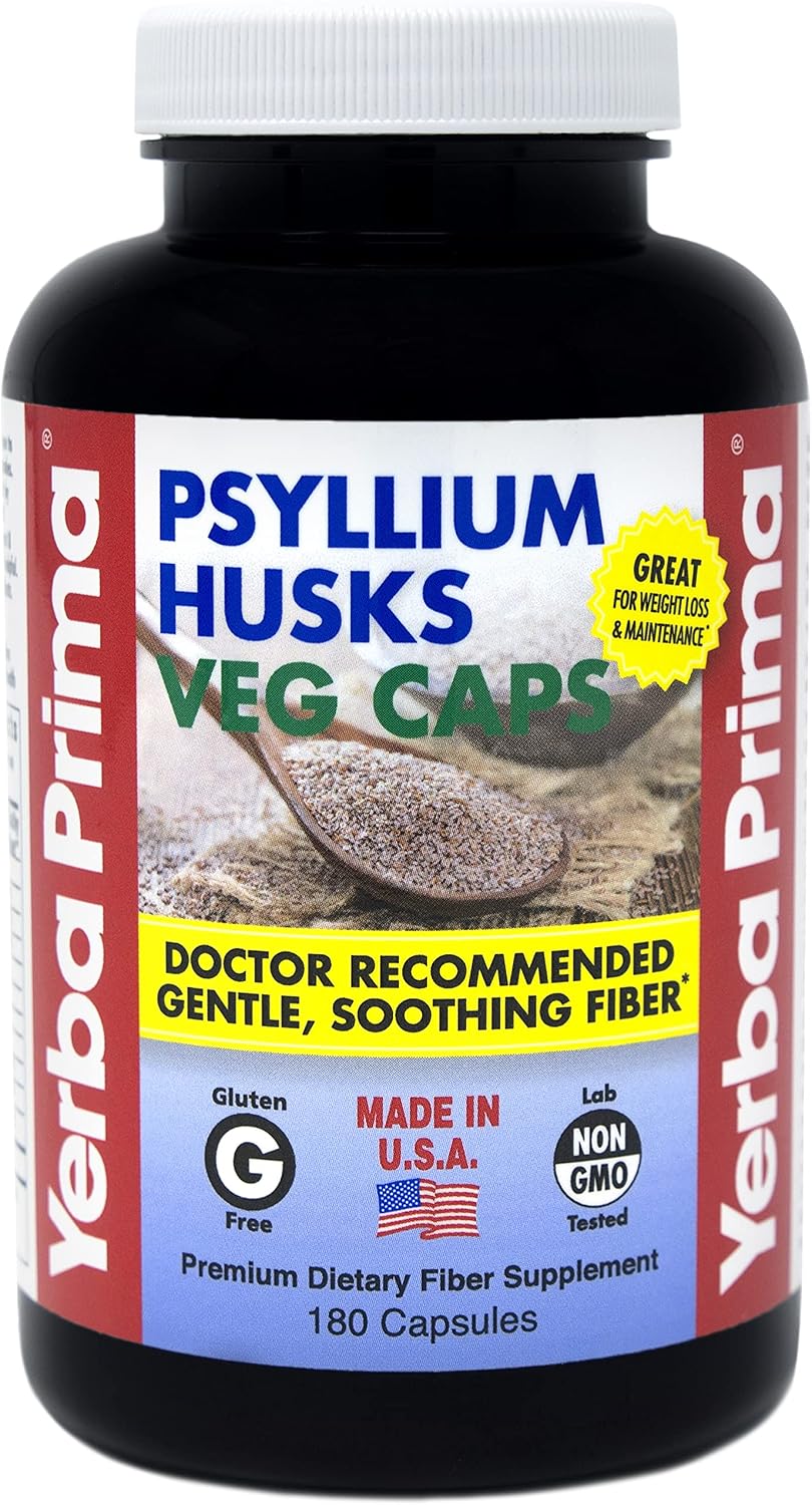 Amazon.com: Yerba Prima Psyllium Husks, 180 Veg Capsules (625mg ...