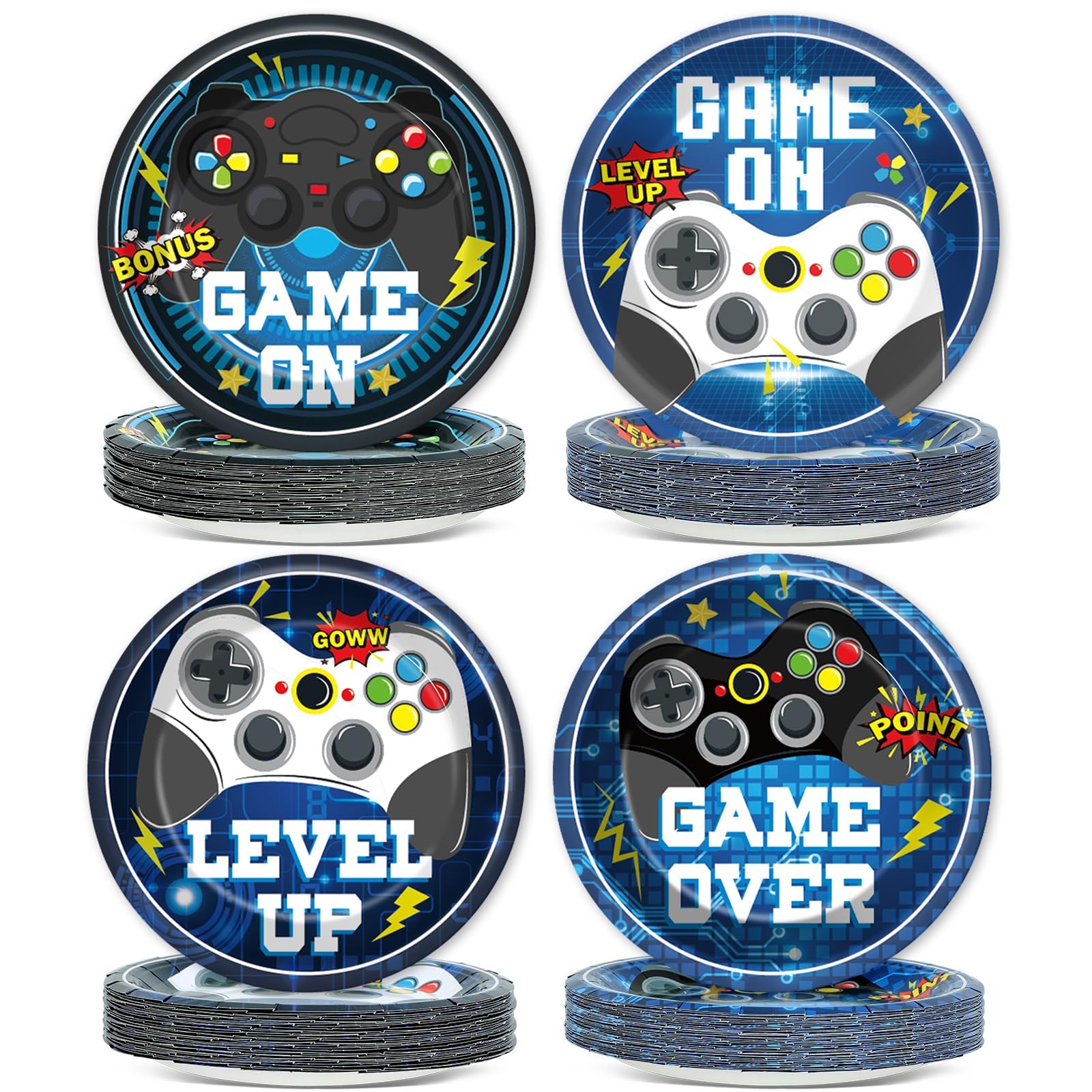 Amazon.com: CHUNNIN 48PCS Video Game Party Paper Plates Video Games ...