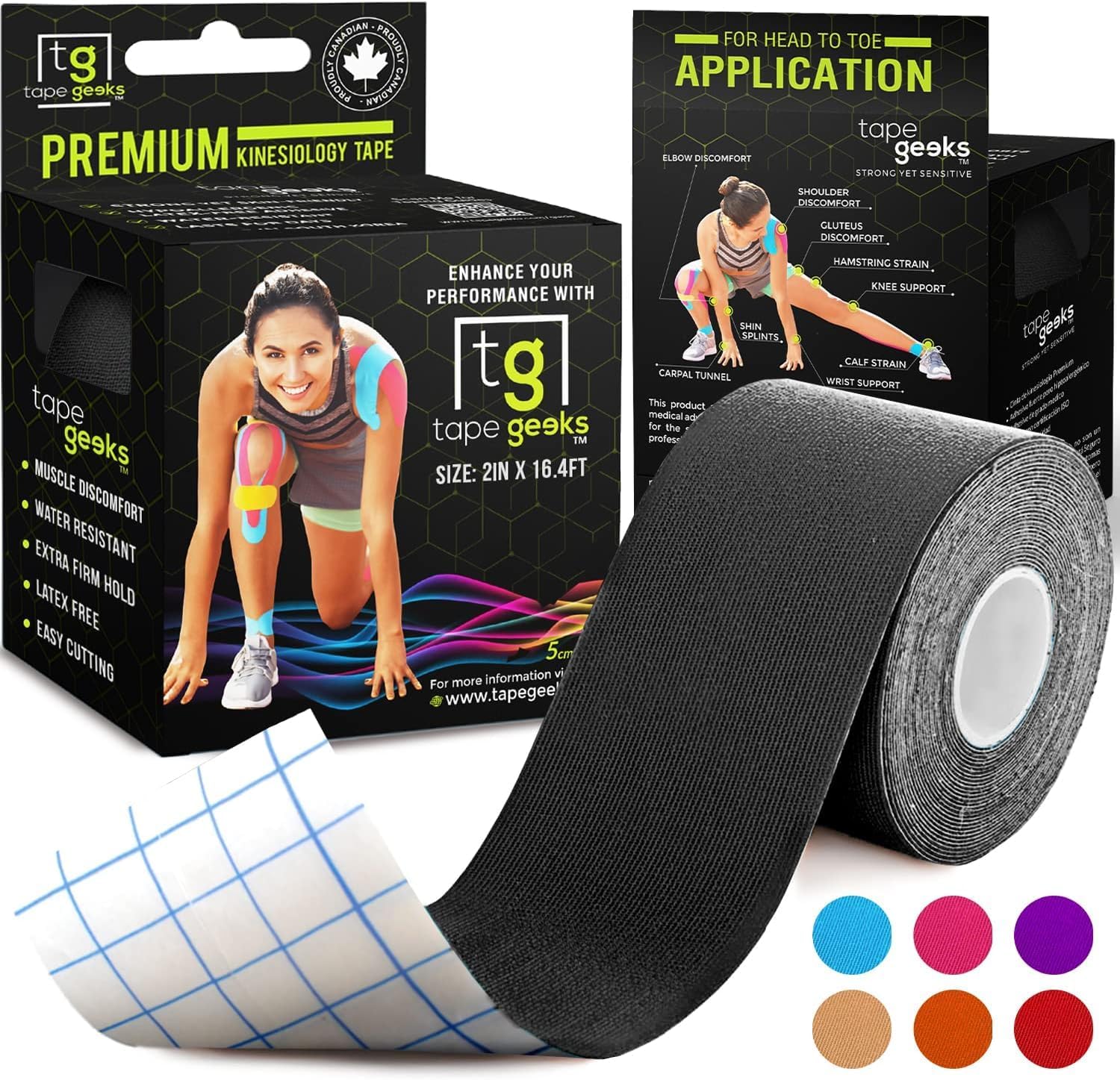 Amazon.com: TapeGeeks Kinesiology Tape Black Athletic Tape ...