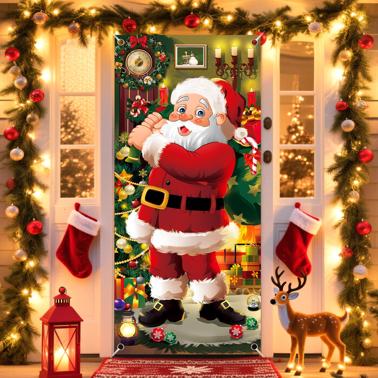 Snapklik.com : Christmas Door Cover, 79x35Inch Santa Claus Fabric ...