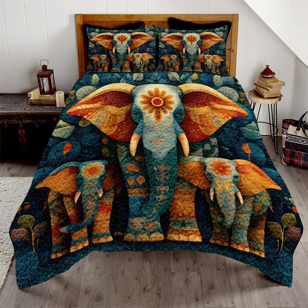Amazon.com: SATIGI Personalized Elephant Patchwork Quilt Set Queen ...
