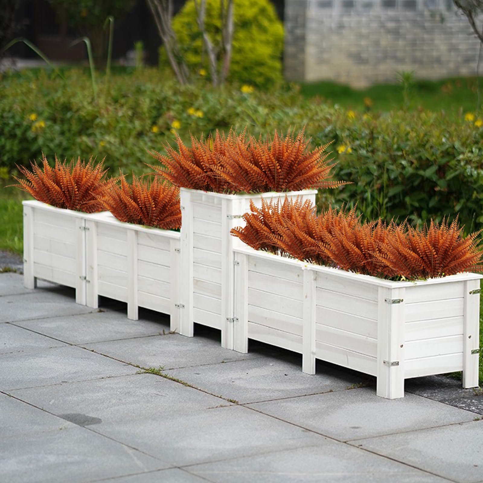 Coreland 20Pcs Artificial Ferns Fall Outdoor Fake Plants Autumn Red ...