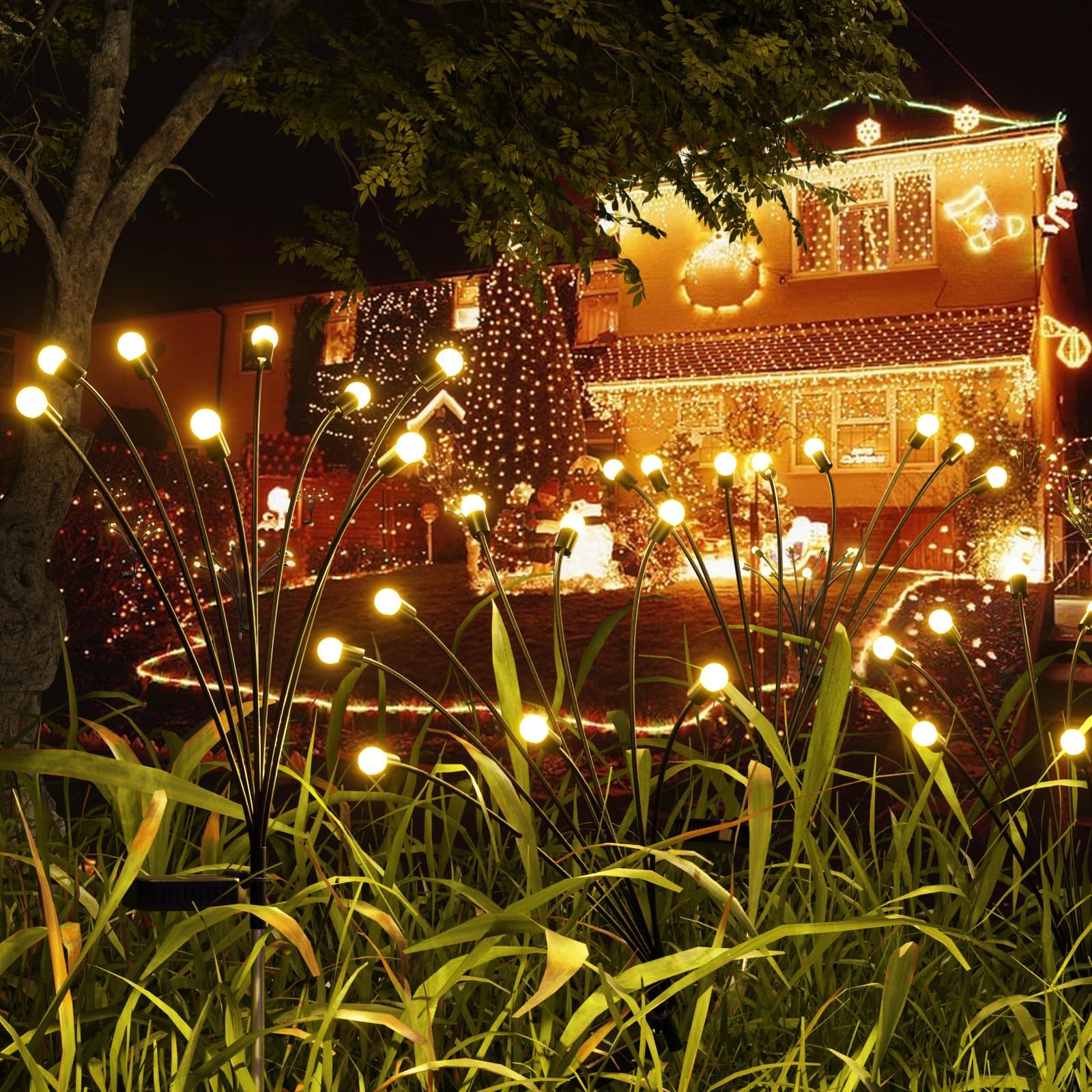 Amazon.com : Solar Garden Lights Outdoor, 4 Pack Firefly Garden Lights ...