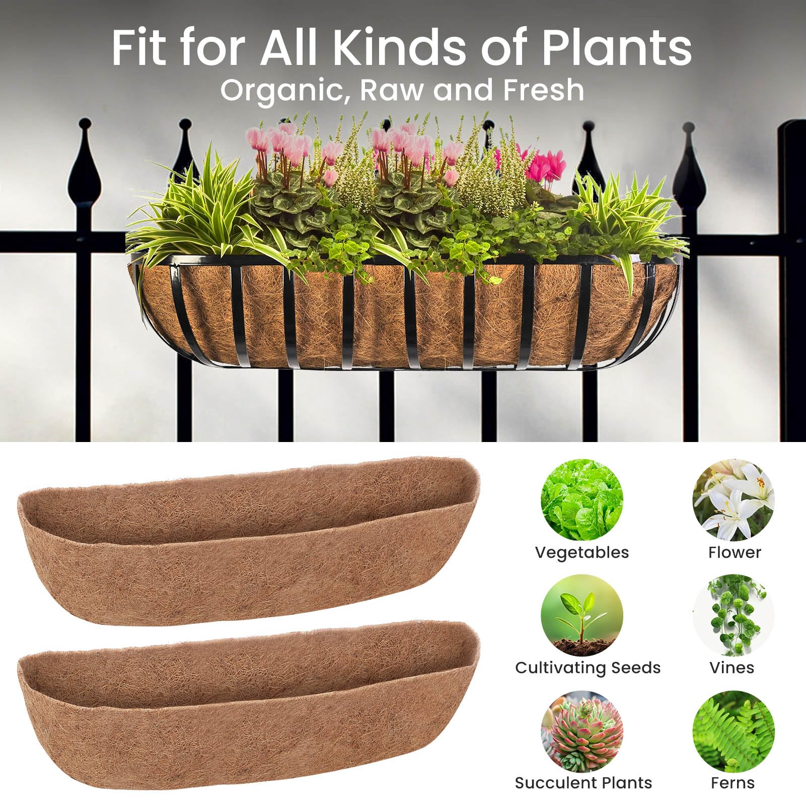 Snapklik.com : 4 Pcs 30 Inch Trough Coco Coir Liner Replaceable Coconut ...