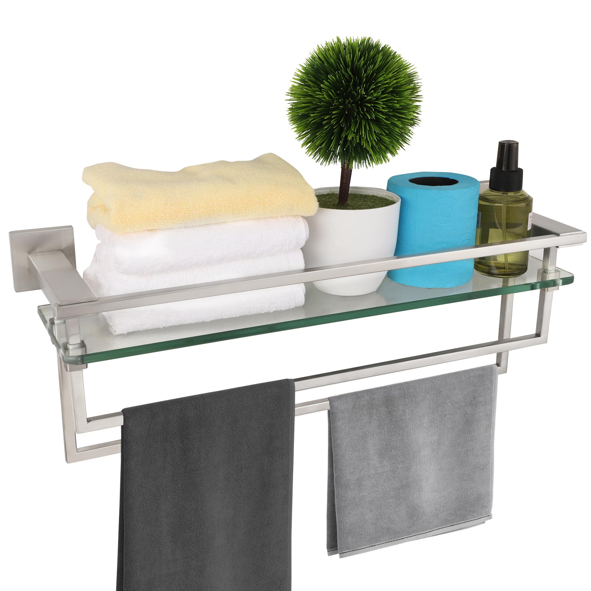 Amazon.com: LANC Bathroom Shelves Glass Shelf with Bar 20 Inch Floating ...