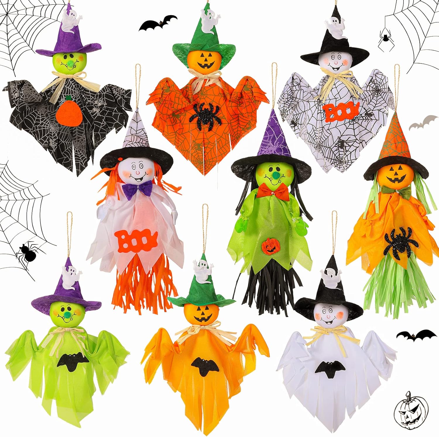 Amazon.com : Zomiboo 9 Pack Halloween Decoration Hanging Ghost Pumpkins ...
